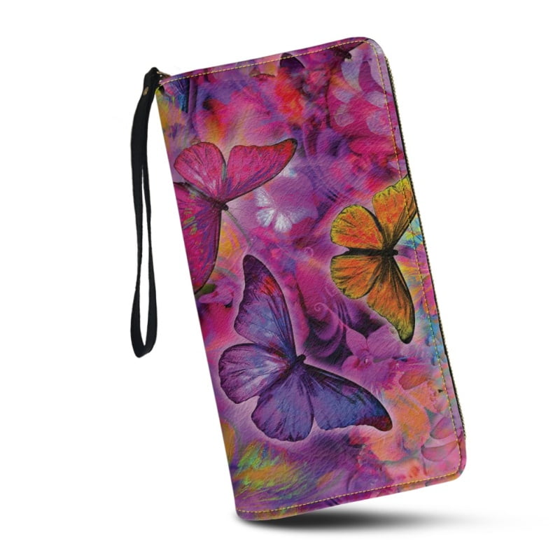 Belidome Purple Butterfly Floral Wristlet Clutch Cell Ph Wallet for ...