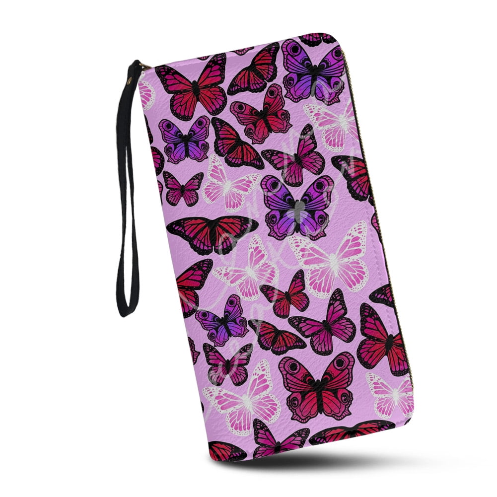 Belidome Purple Butterfly Floral Wristlet Clutch Cell Ph Wallet for ...