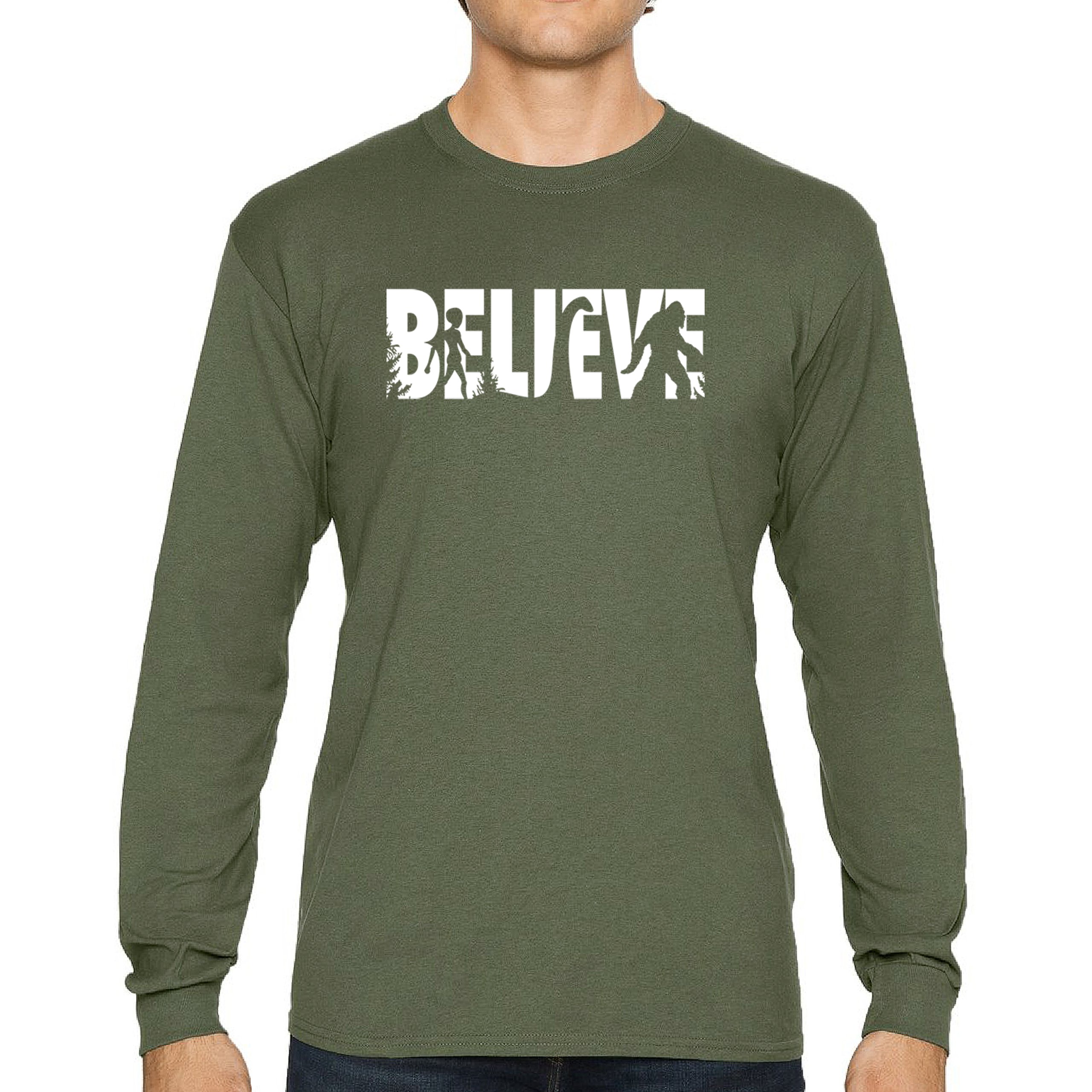 Believe Alien Bigfoot Loch Ness Monster Long Sleeve T-shirt Funny Space ...