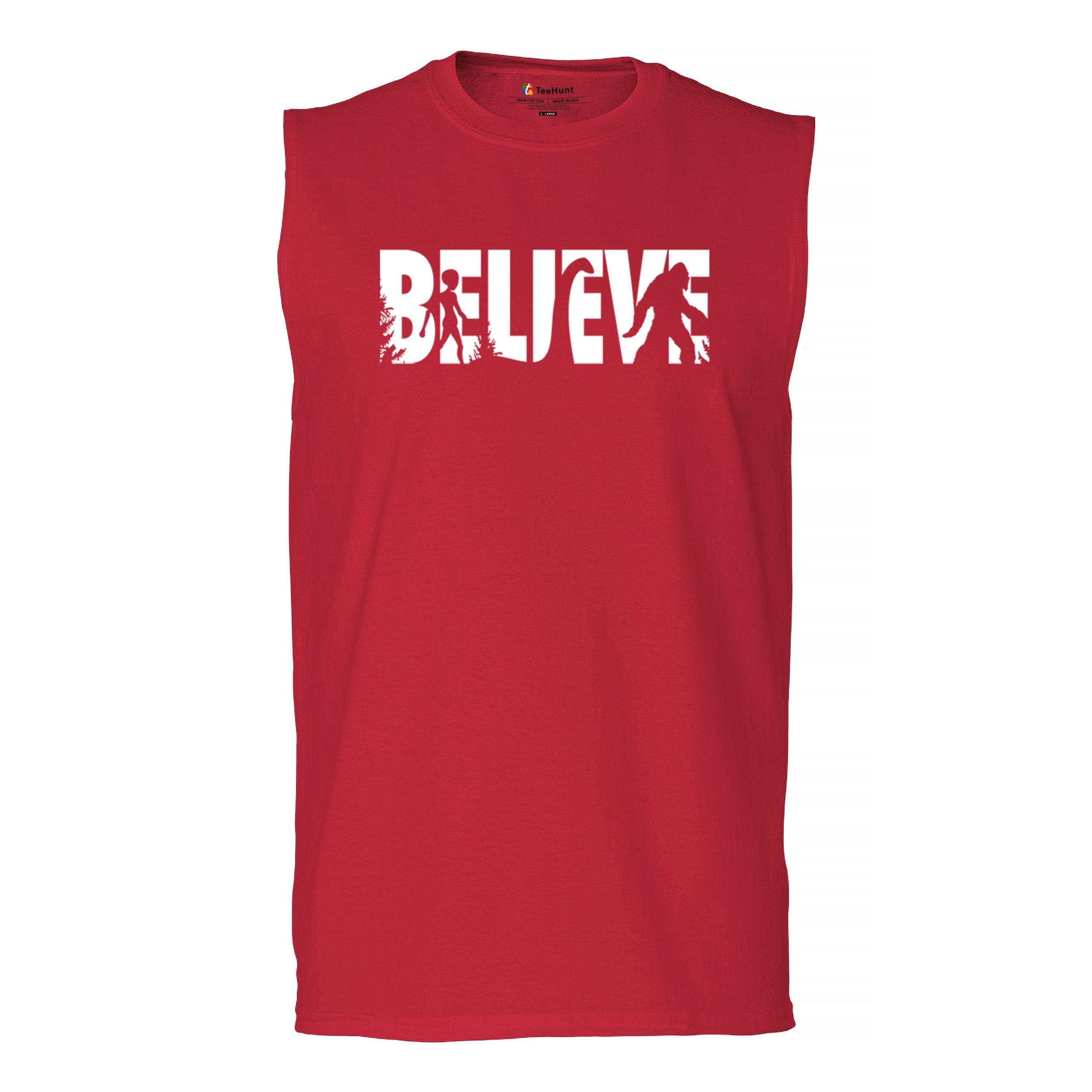 Believe Alien Bigfoot Loch Ness Monster Muscle Shirt Funny Space UFO ...