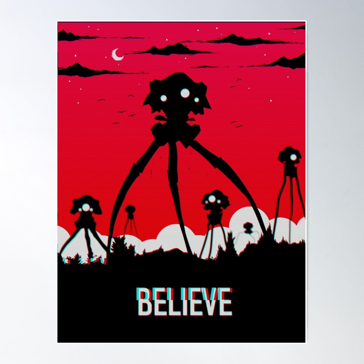 Believe Alien Tripods Poster Wall Art, Modern Wall Decor For Living ...
