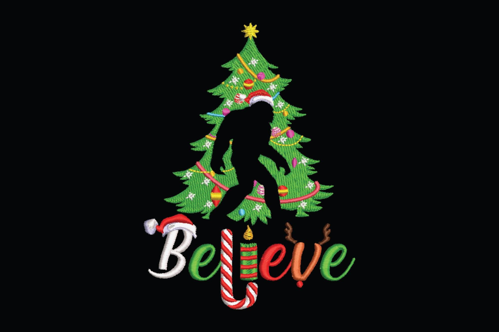 Believe Bigfoot Christmas Tree Embroidery Design, Believe Xmas ...