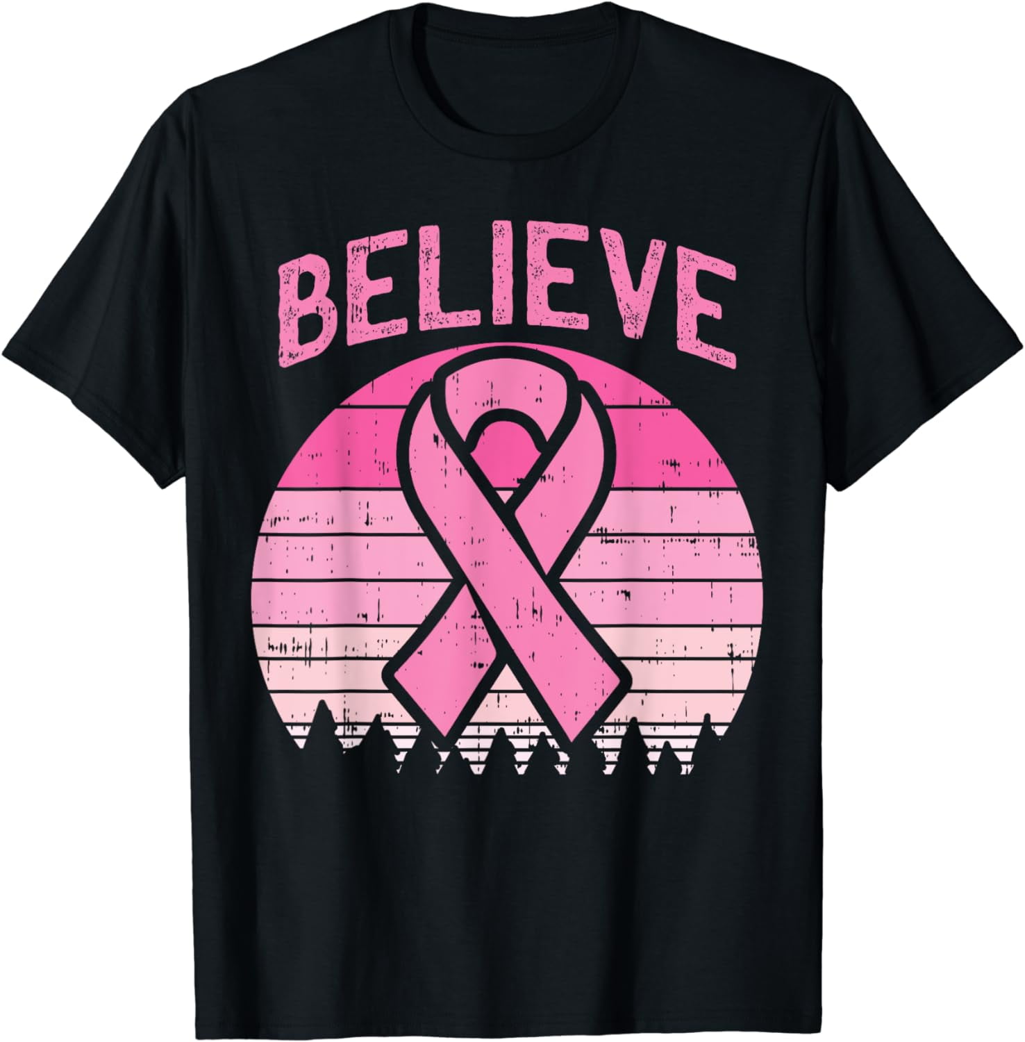 Believe Breast Cancer Awareness Pink Ribbon Women Survivor T-Shirt ...