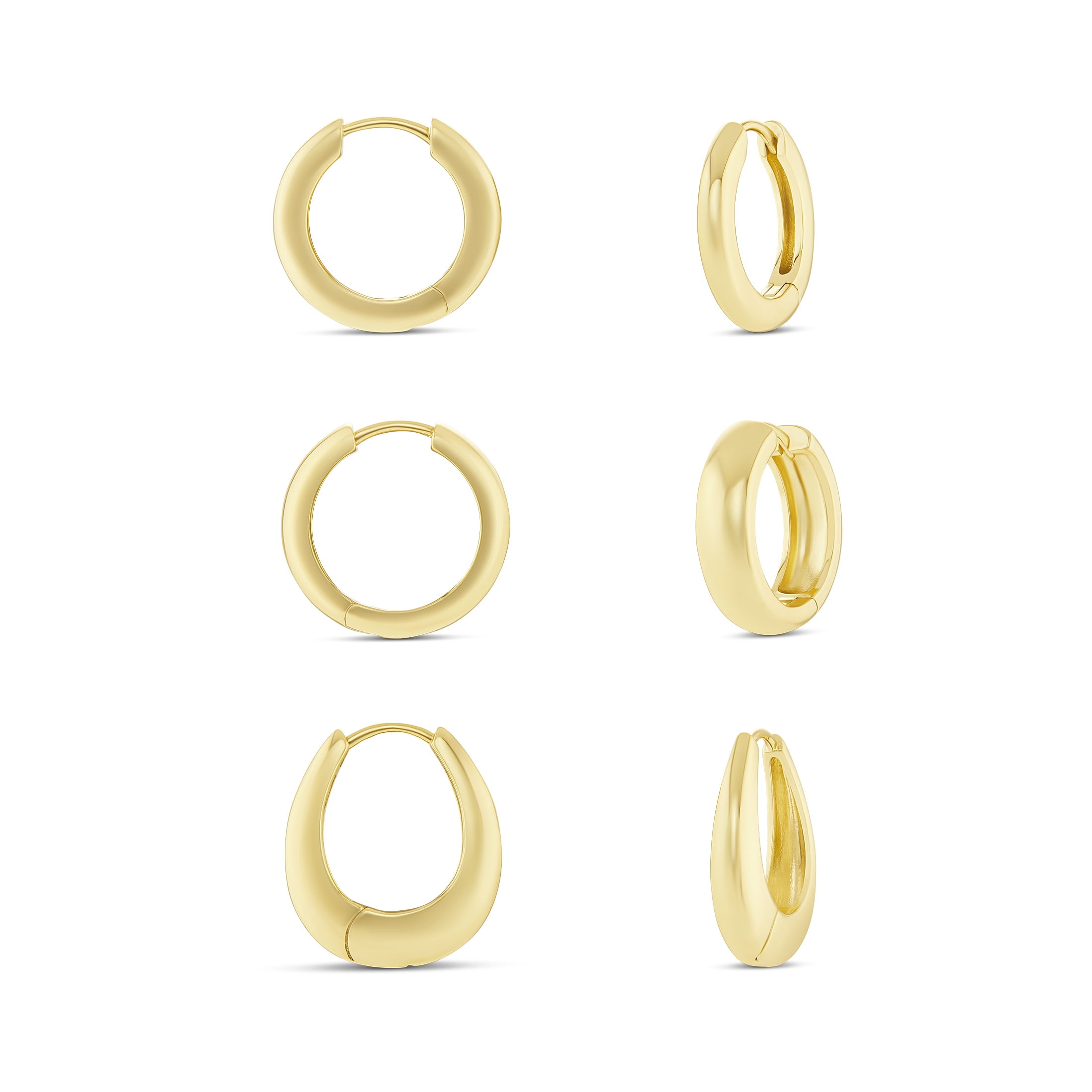Believe by Brilliance Women's Flash Gold Plated Hoop Earring Set with 3 Pairs, Chunky Wide ...