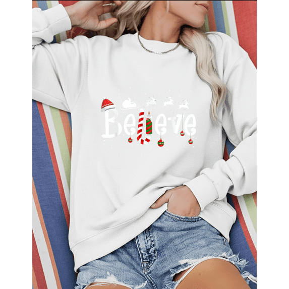 Believe Christmas St Nick Reindeer Candy Cane Holiday Sweatshirt, for ...
