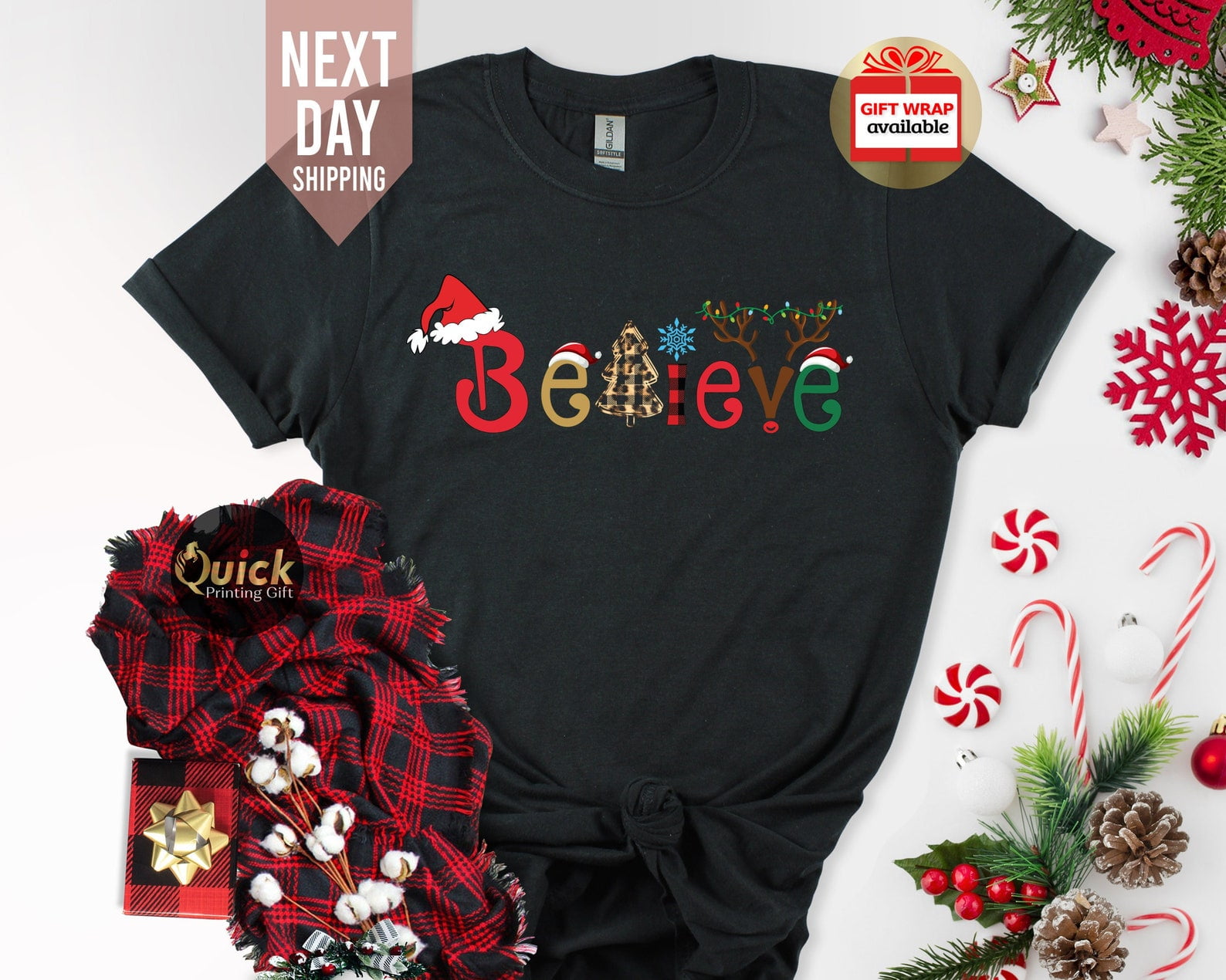 Believe Christmas T-Shirt: Holiday Graphic Tee - Walmart.com