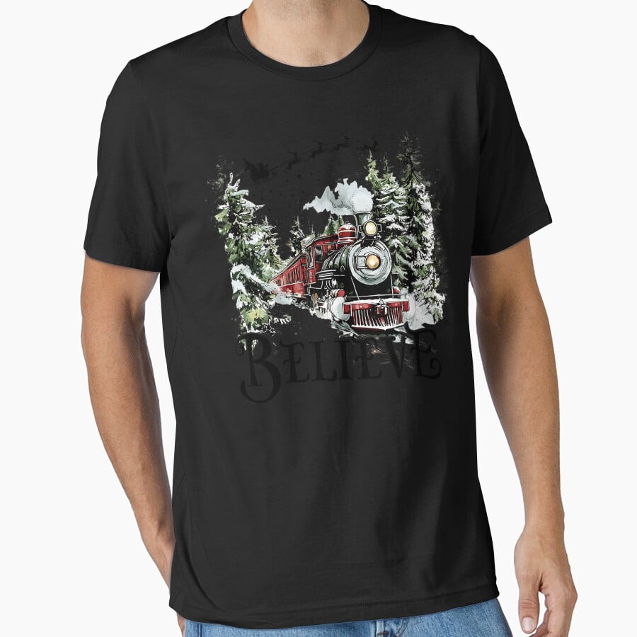Believe Christmas Train Steam Engine Retro Sleigh Art Unisex T-Shirt ...