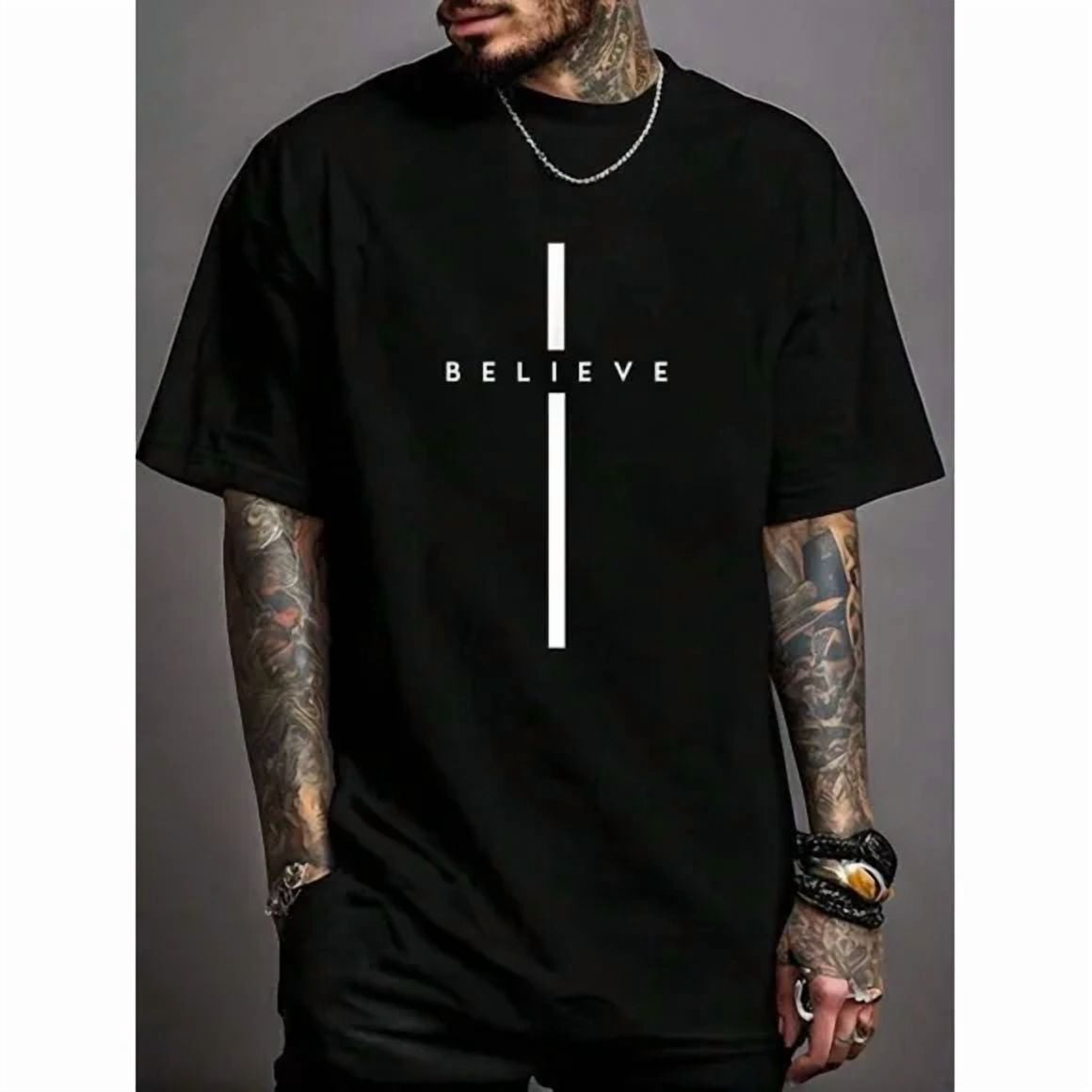 Believe Cross God Jesus Easter Christian Religious Men Women Print T ...