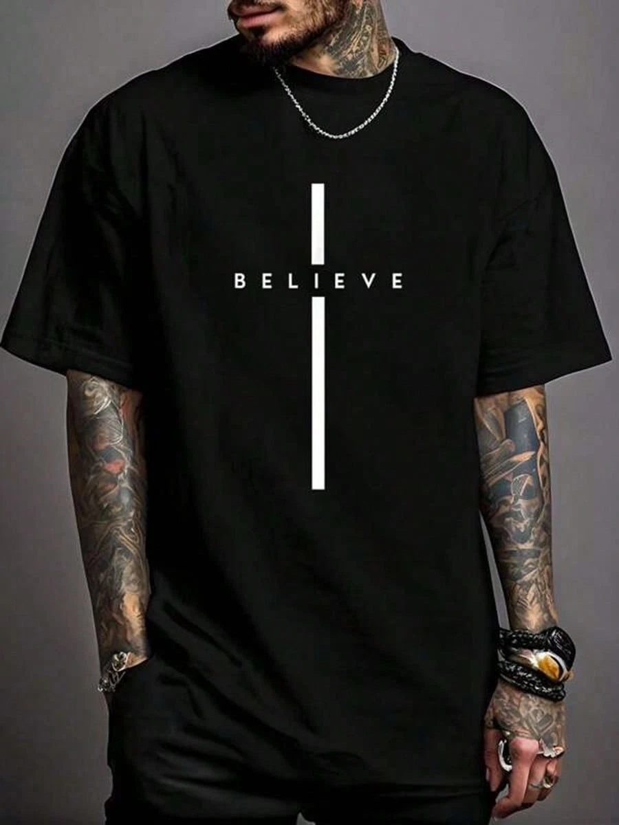 Believe Cross God Jesus Easter Christian Religious Men Women Print T ...