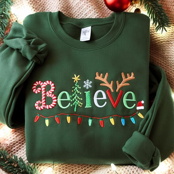Believe Embroidered Sweatshirt, Tis The Season Embroidery Shirt, Merry ...