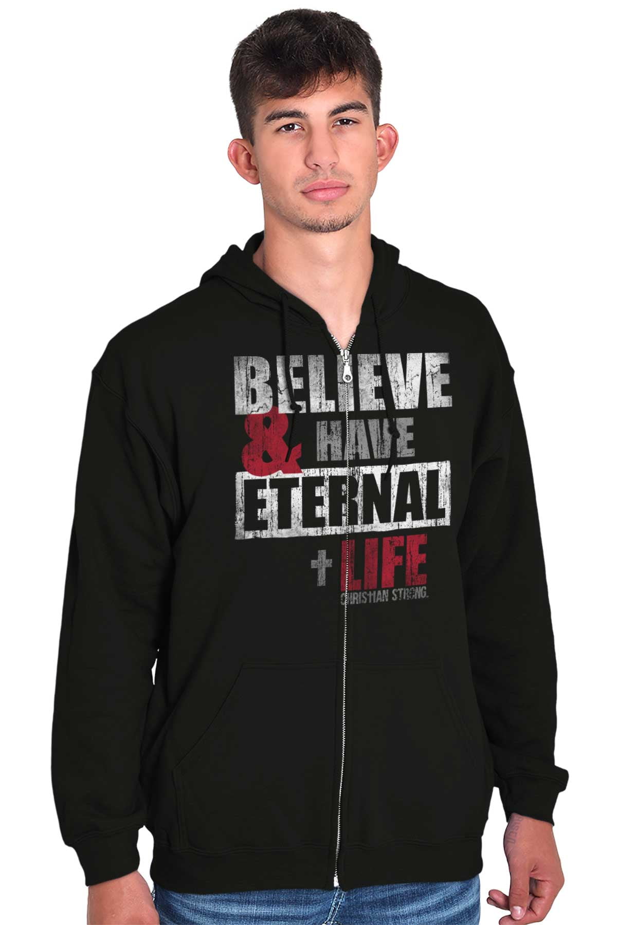 Believe Eternal Life Christian Jesus Unisex Plus Size Zip Hoodie Brisco ...