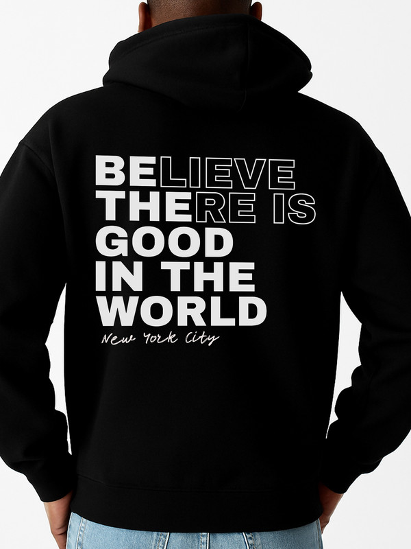 Believe Good World graphic hoodies mens polyester black Regular Fit ...