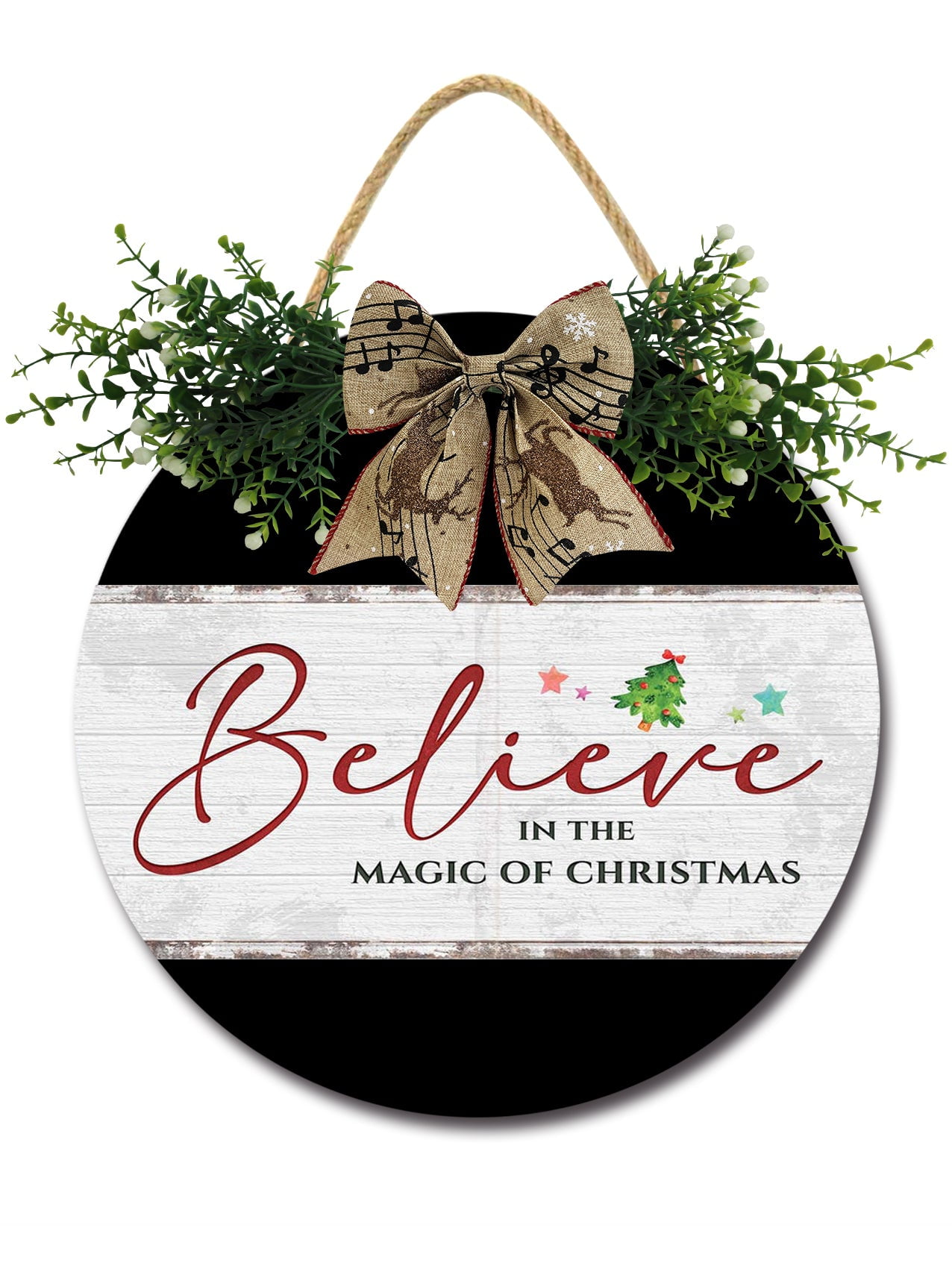 Believe In Magic Of Christmas Sign for Front Door Decorations, Rustic ...