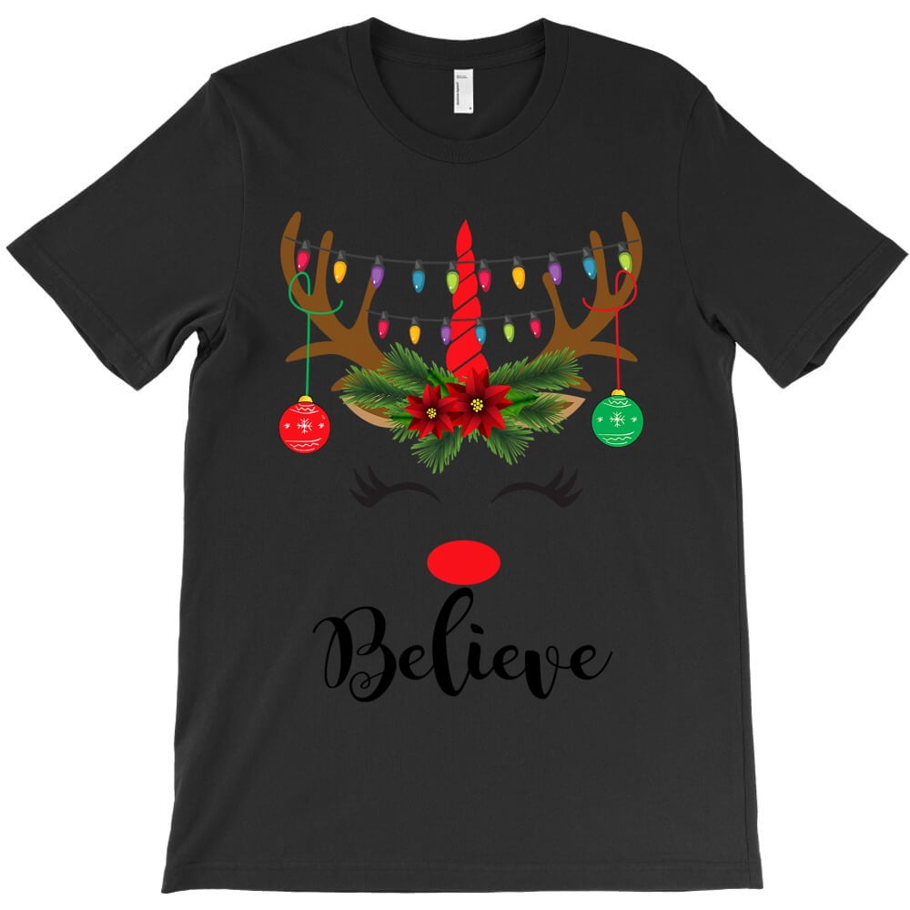 Believe In Rudolph The Reindeer Funny Face Light Christmas Xmas Graphic ...