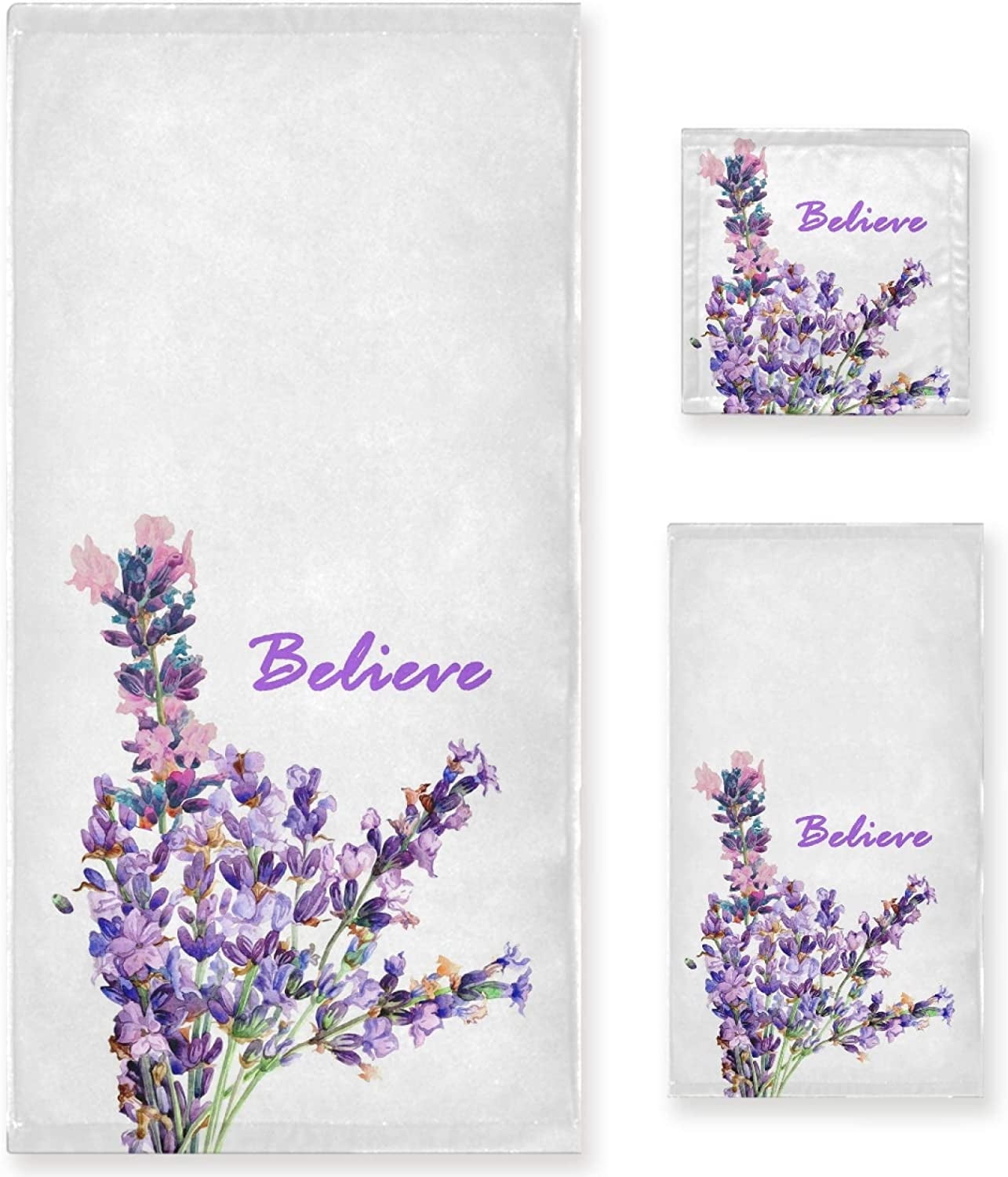 Believe Lavender Towel 3 Piece Set Purple Flower Bath Towels Set for ...