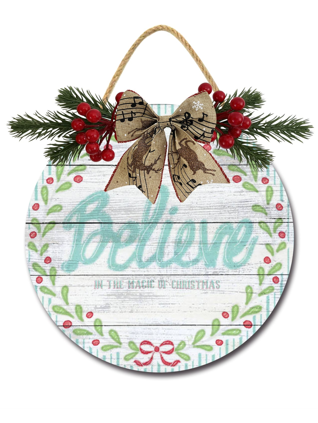 Believe In The Magic Of Christmas Front Door Sign Funny Wreaths Hanging ...