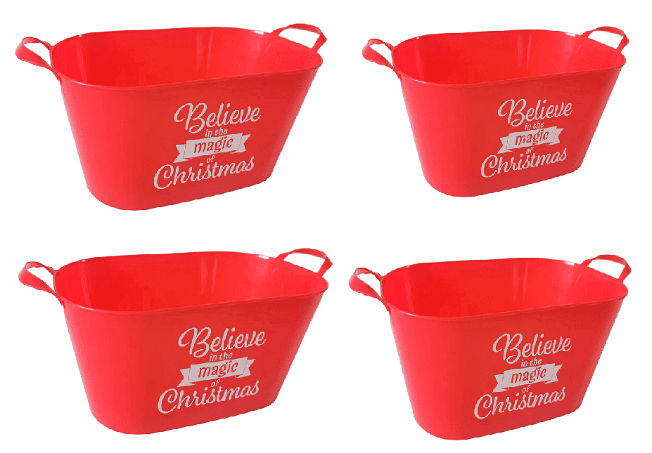Believe in The Magic of Christmas Red Oval Bucket with Handle Sentiment ...