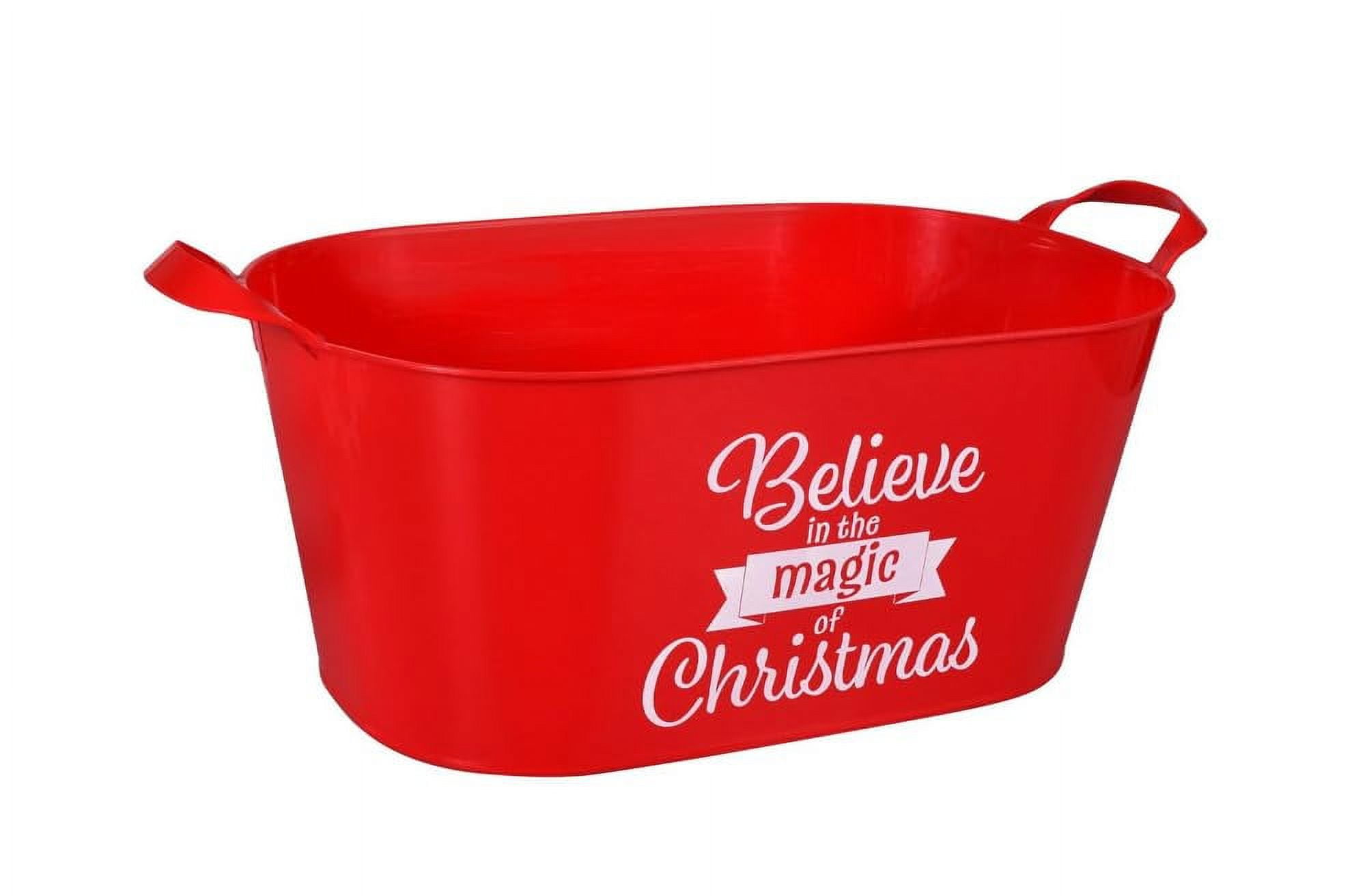 Believe in The Magic of Christmas Red Oval Bucket with Handle Sentiment ...