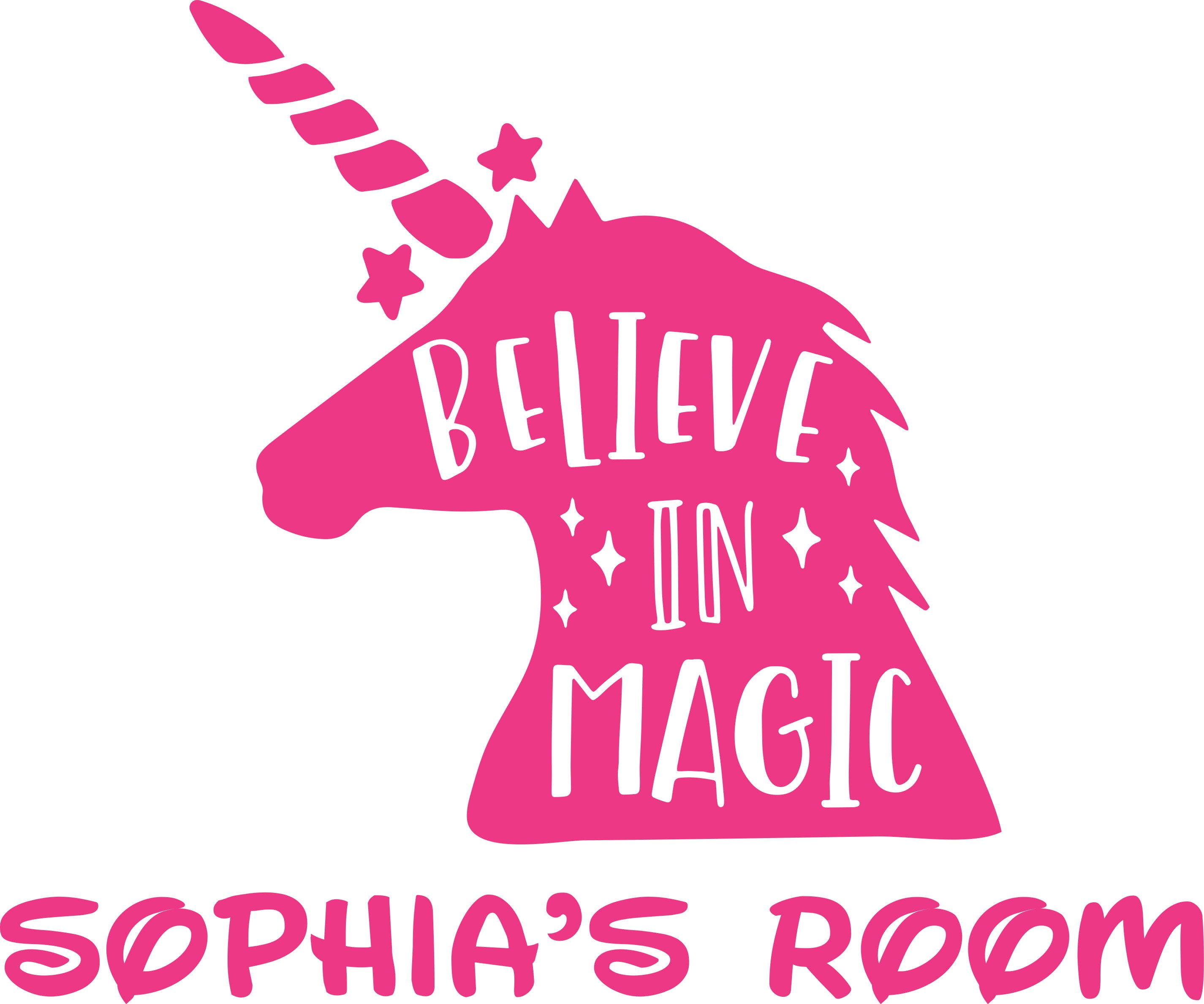 Believe In Magic Unicorn Rainbow Custom Name Vinyl Wall Decal for Home ...