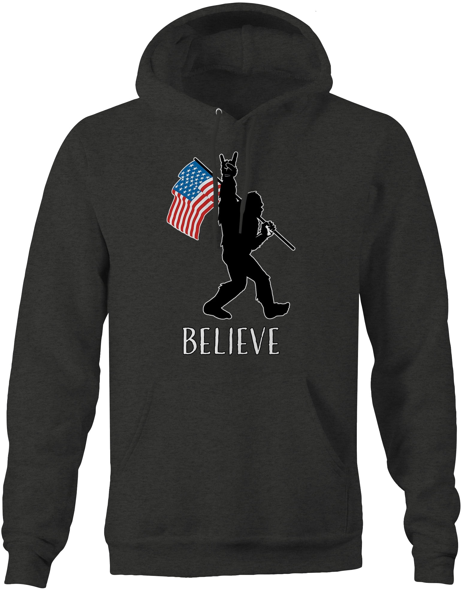 Believe Sasquatch Bigfoot American Flag gray Hoodie for Men - 3XL ...