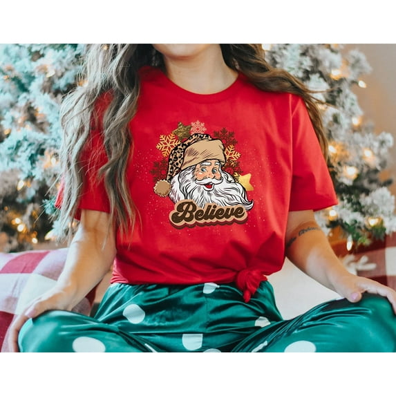 Believe Shirt, Santa Head Shirt, Merry Christmas Tee, , Retro Shirt ...