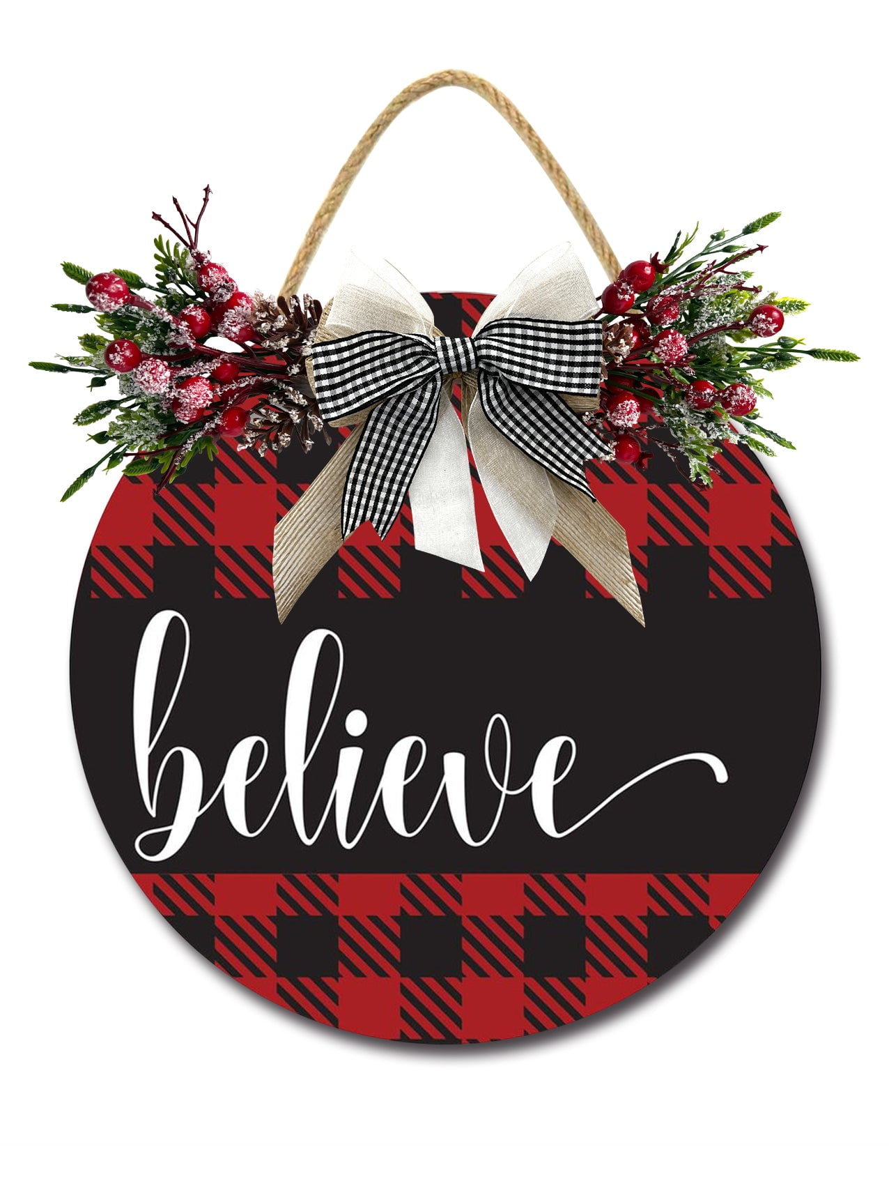 Believe Sign Front for Door Decoration, 11" Round Wood Wreaths Wall ...