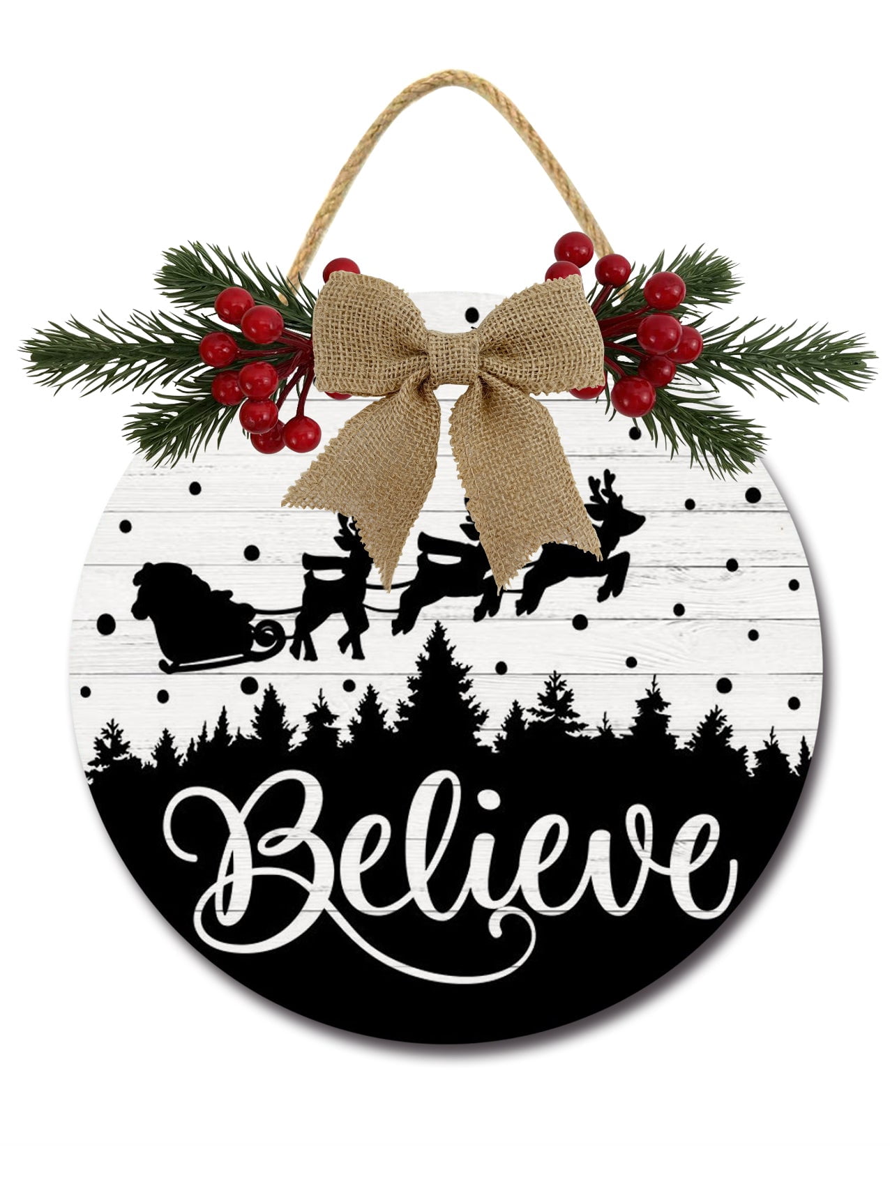 Believe Sign Front for Door Decoration, 12" Round Wood Wreaths Wall ...
