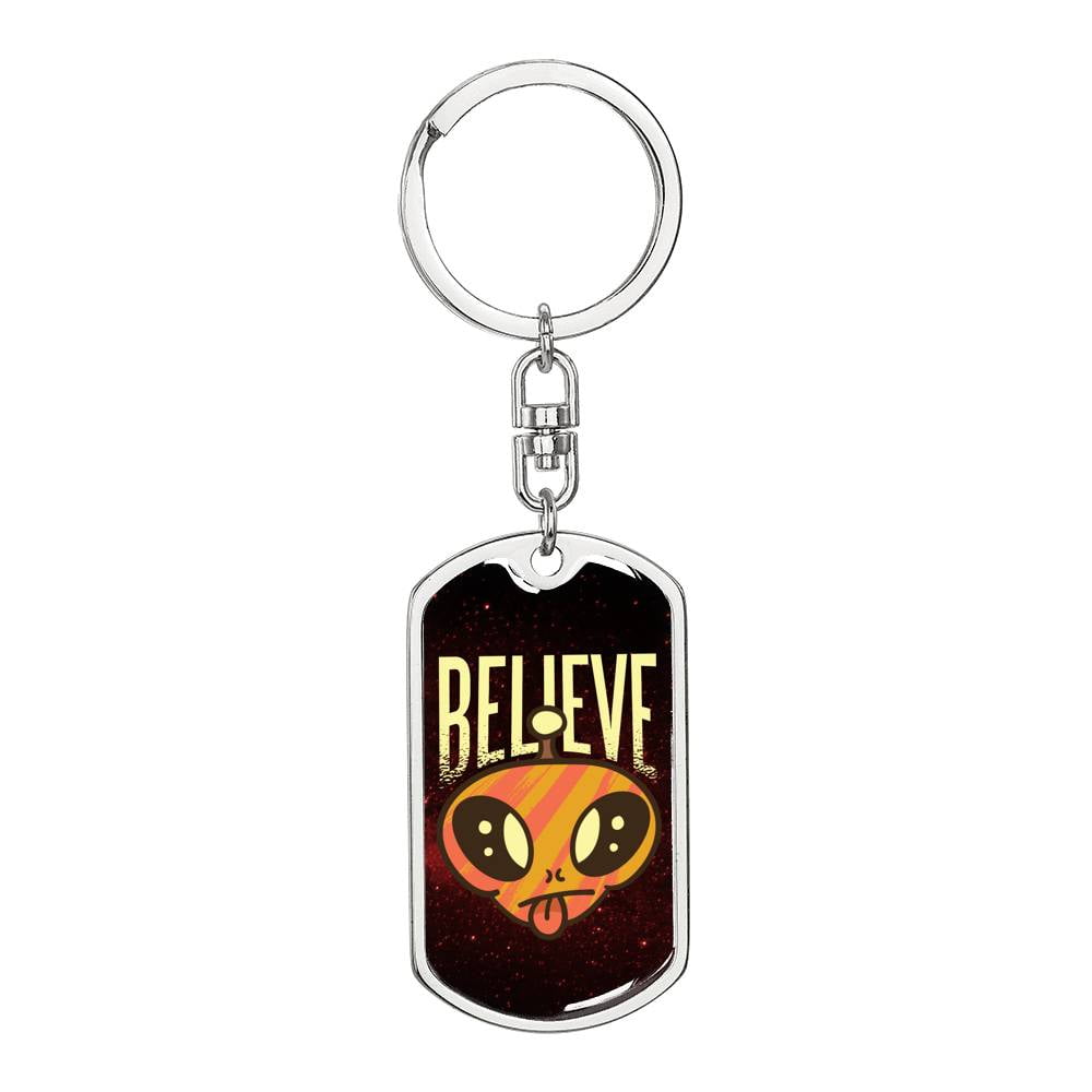 Believe Stainless Steel or 18k Gold Premium Swivel Dog Tag Keychain ...