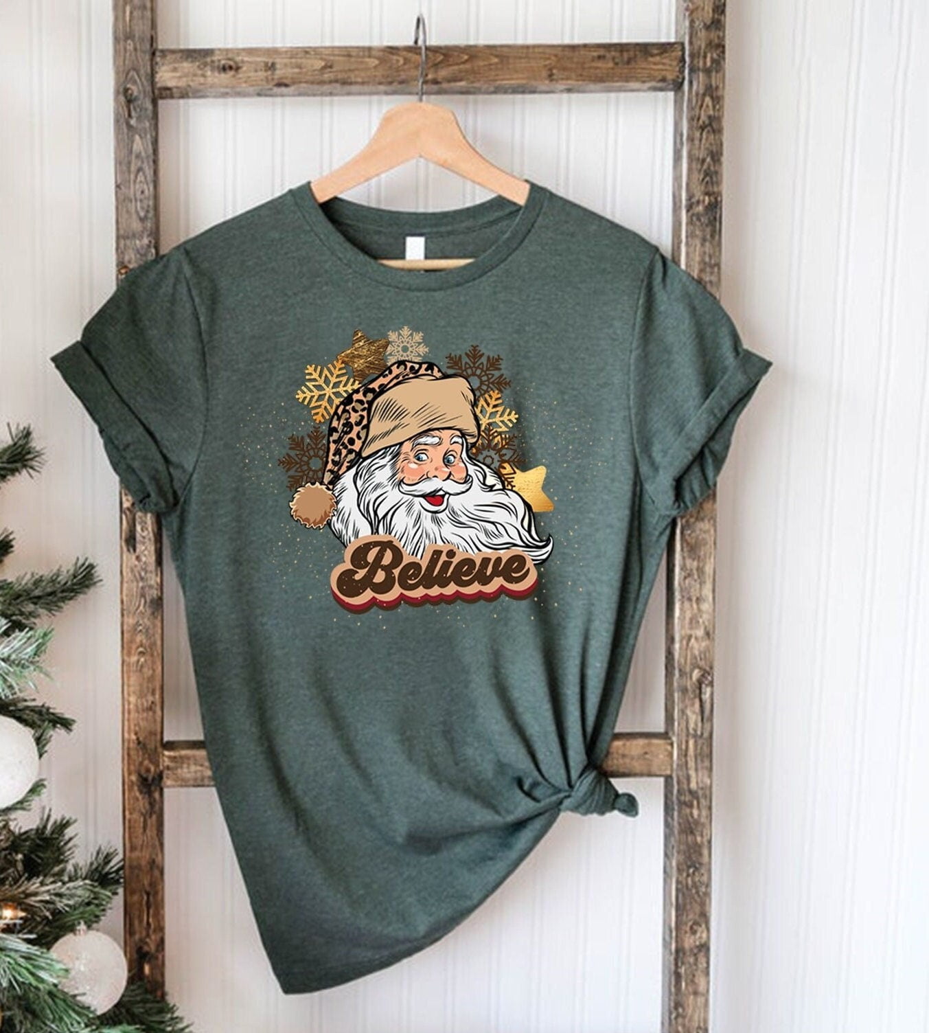 Believe T-Shirt, Santa Head Shirt, Merry Christmas Tee, , Retro Shirt ...
