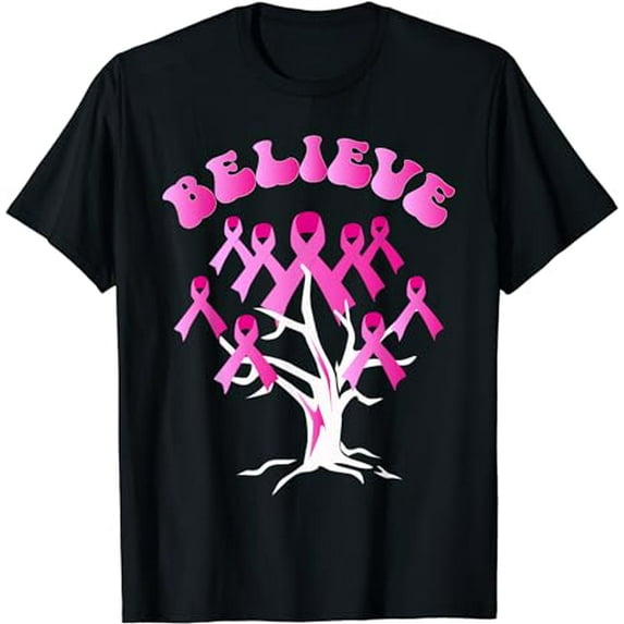 Believe Tree With Ribbons Christ Breast Cancer Awareness T-Shirt ...