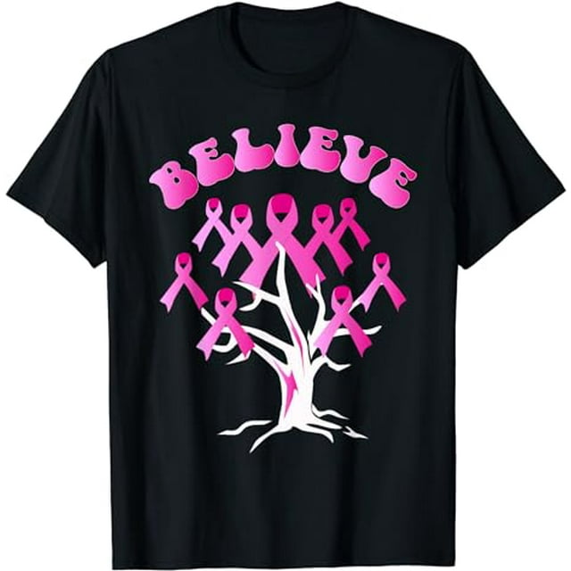 Believe Tree With Ribbons Christ Breast Cancer Awareness T-Shirt ...