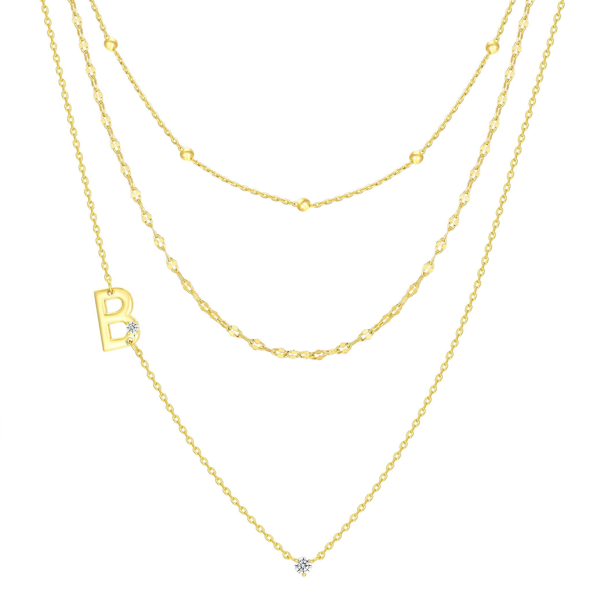 Believe by Brilliance B Triple Chain Initial Necklace Set in 14KT Gold ...