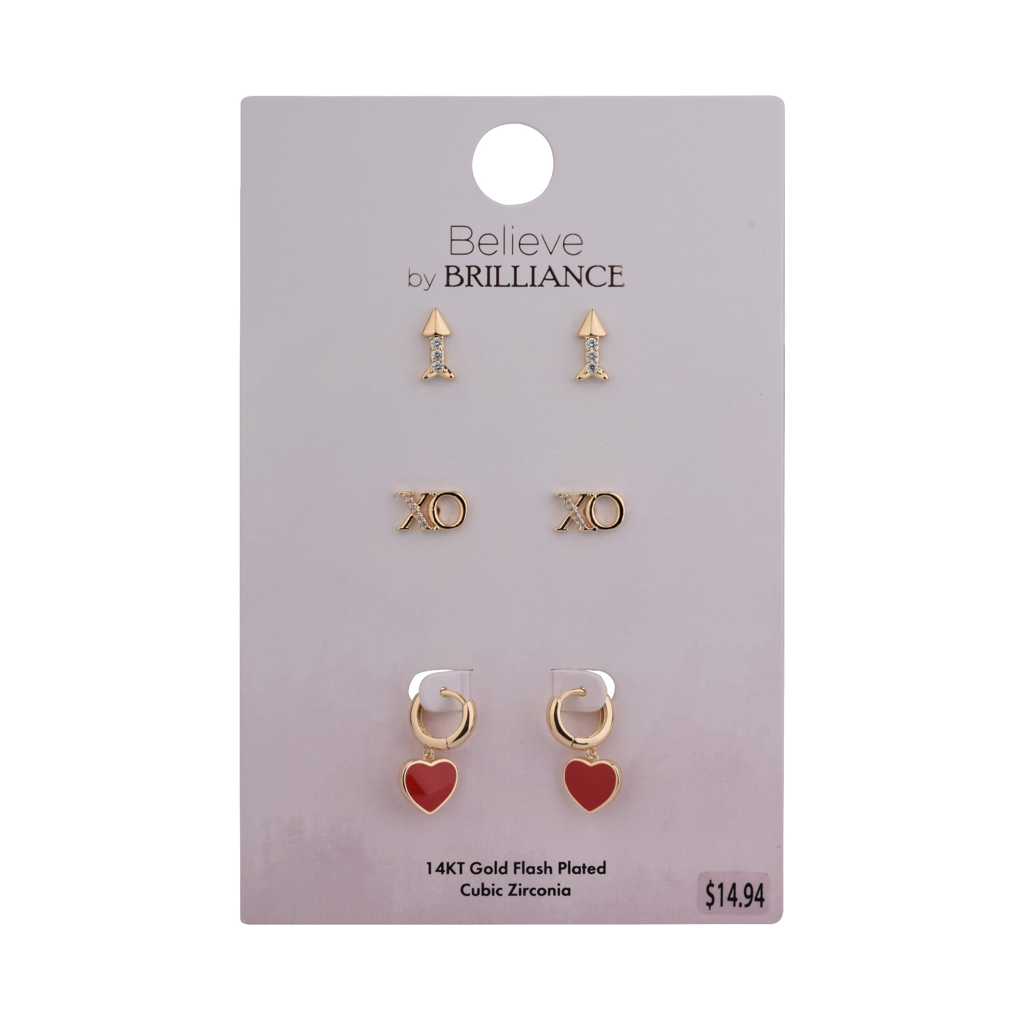 Believe by Brilliance Female 14kt Gold Flash Plated Heart Arrow and XO ...