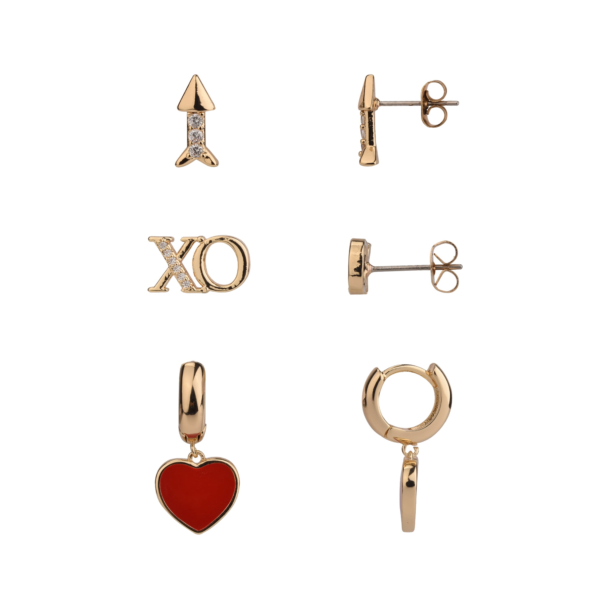 Believe by Brilliance Female 14kt Gold Flash Plated Heart Arrow and XO CZ Stone Multi Earring ...