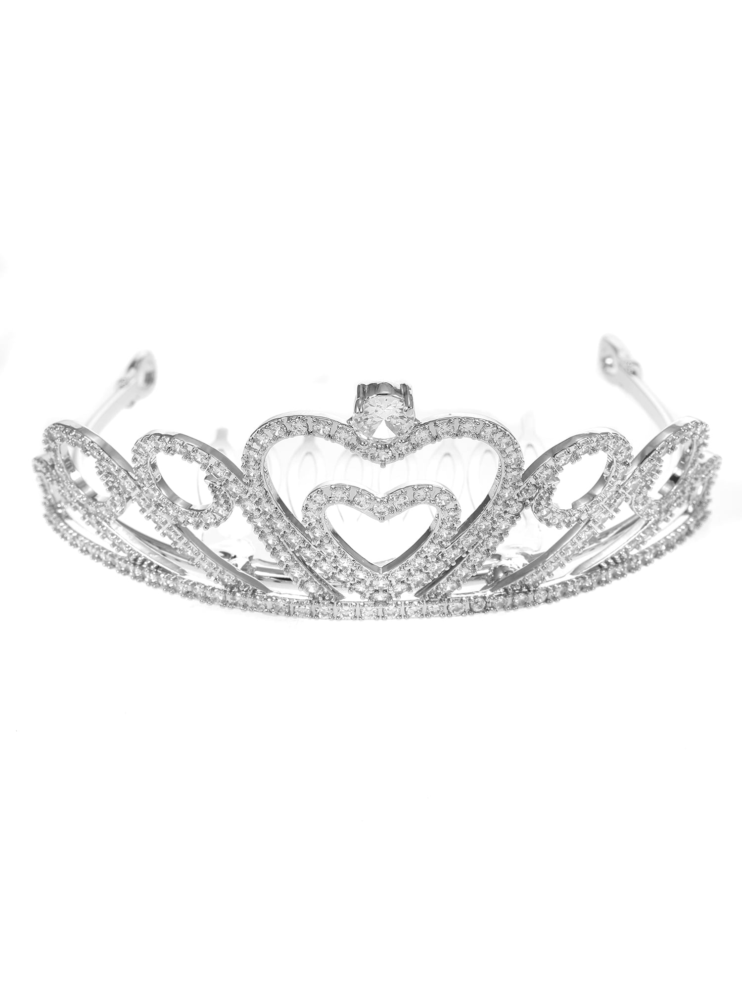Believe Silver Plated Mini Tiara with Heart Motif and Genuine CZ for ...