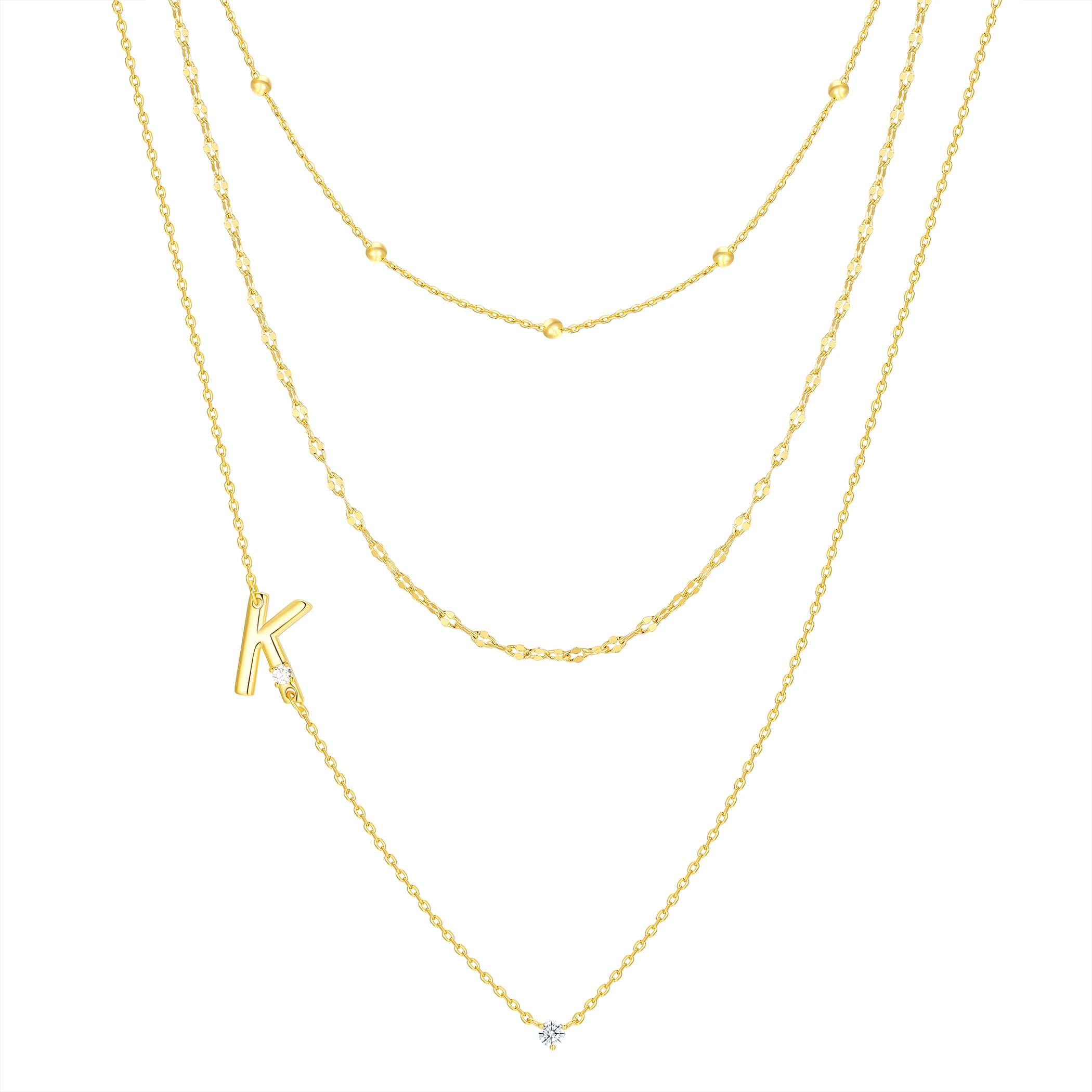 Believe by Brilliance K Triple Chain Initial Necklace Set in 14KT Gold ...