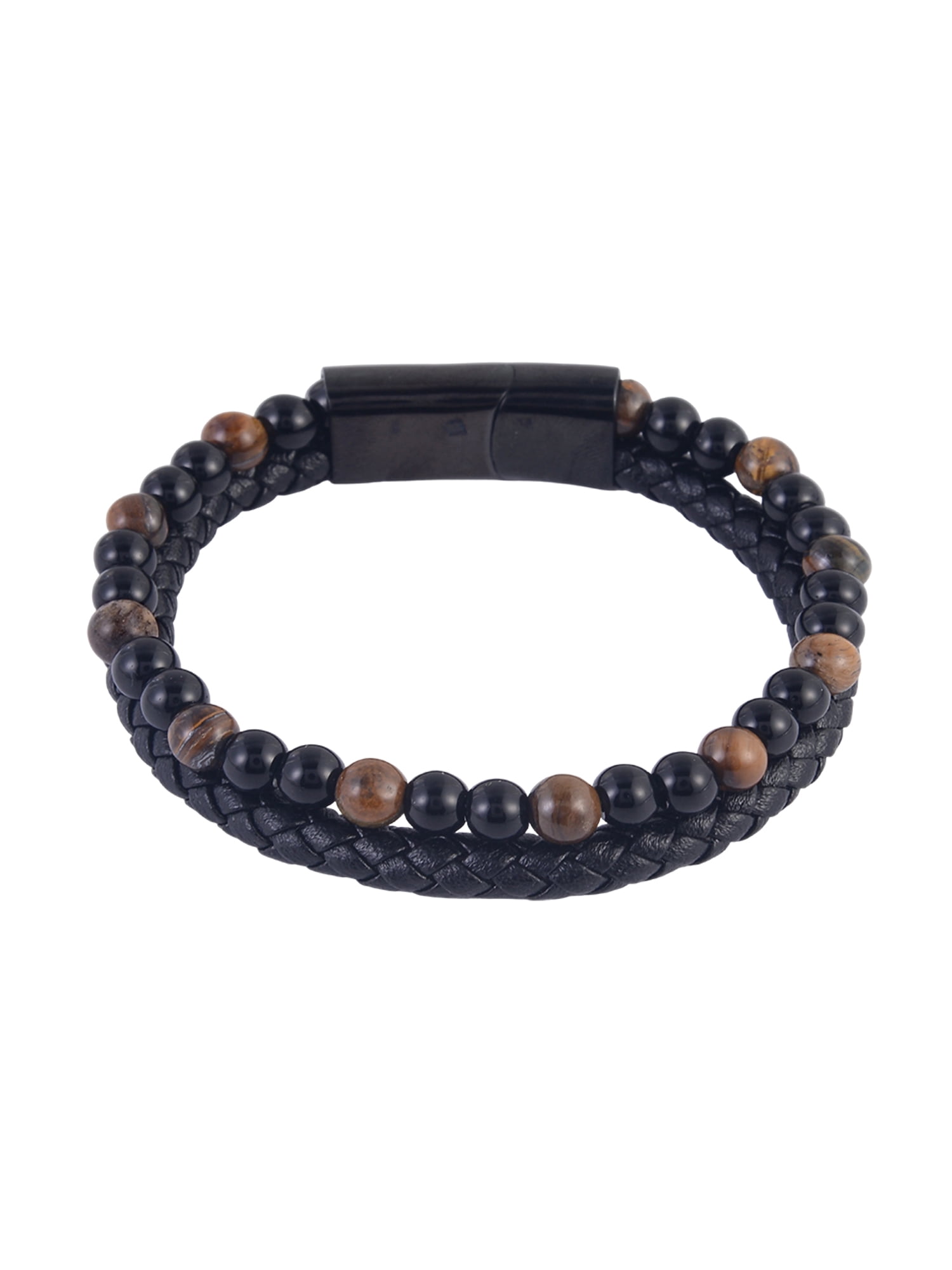 Believe by Brilliance Stainless Steel Black/Brown Beads and Braid 2pc ...