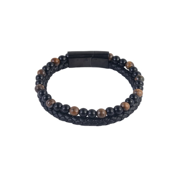 Believe by Brilliance Stainless Steel Black/Brown Beads and Braid 2pc ...