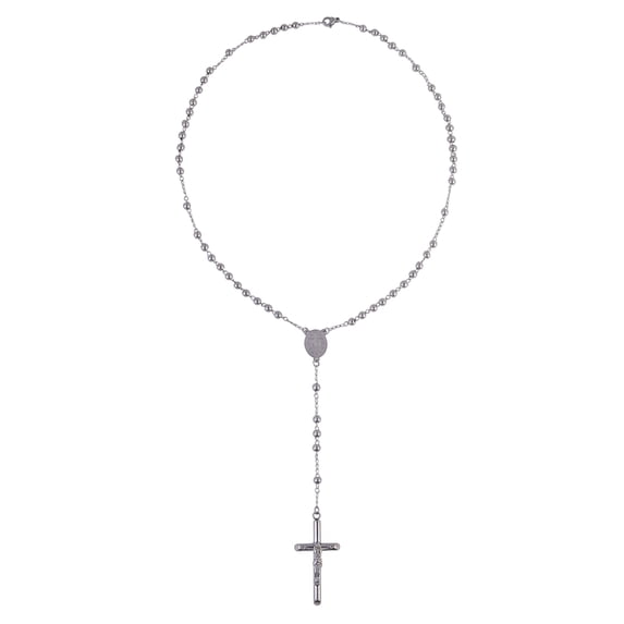 Believe by Brilliance Stainless Steel Rosary Bead Cross Pendant ...