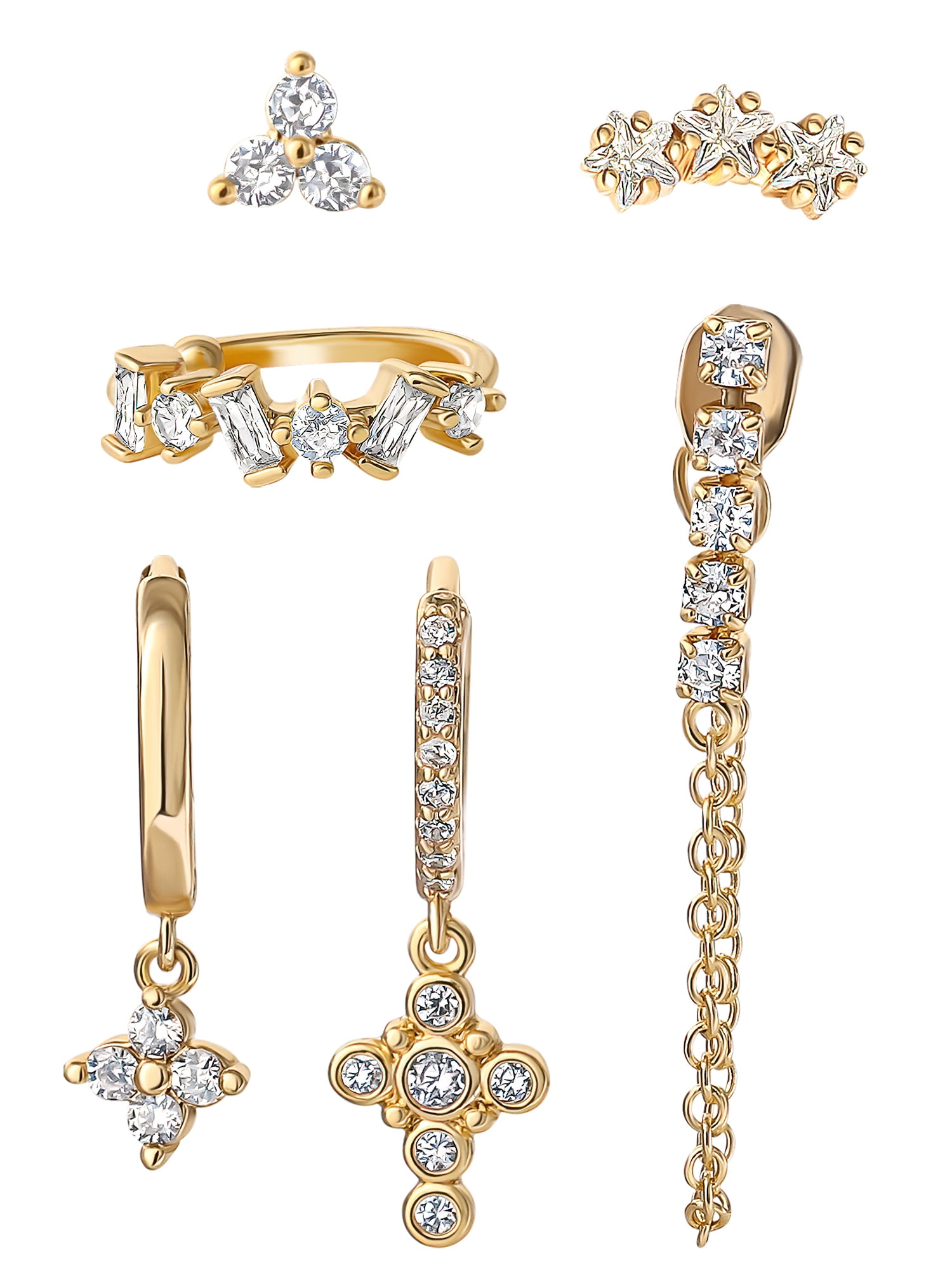 Believe by Brilliance Women's 14kt Gold Flash Plated Cubic Zirconia 6pc Singlet Earring Set ...