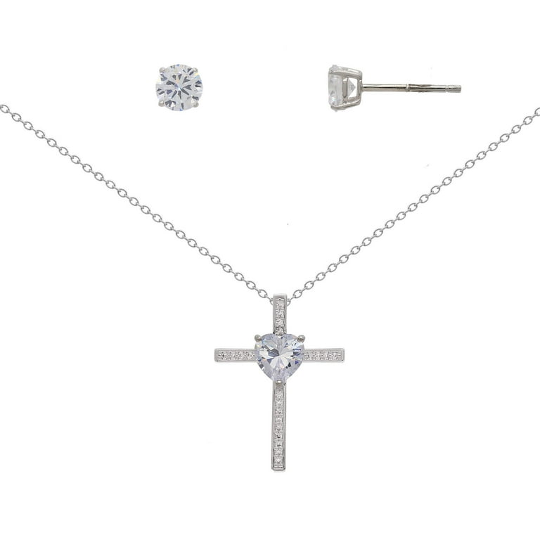 Believe by Brilliance Women s Cubic Zirconia Necklace Set in Fine Silver Plated Brass