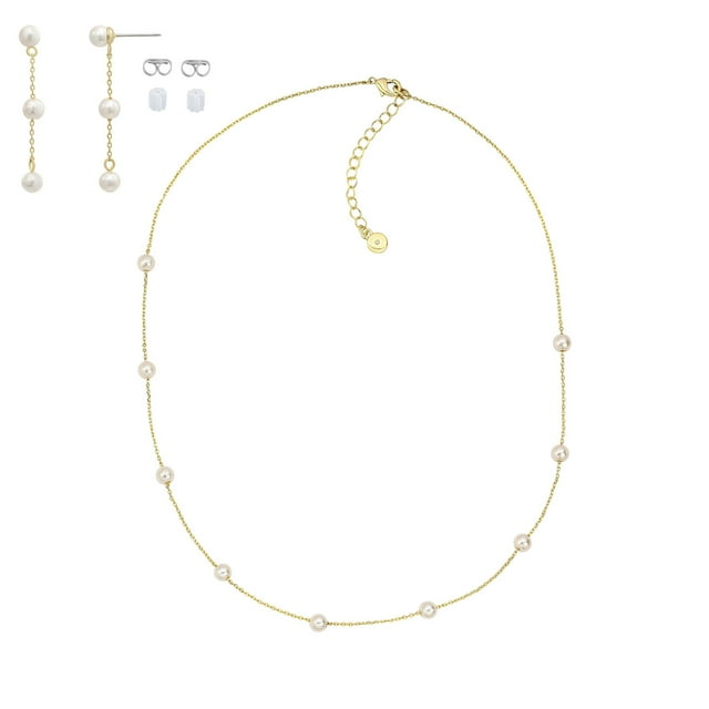 Believe by Brilliance Women's Simulated Pearl Set in 14KT Gold Flash ...
