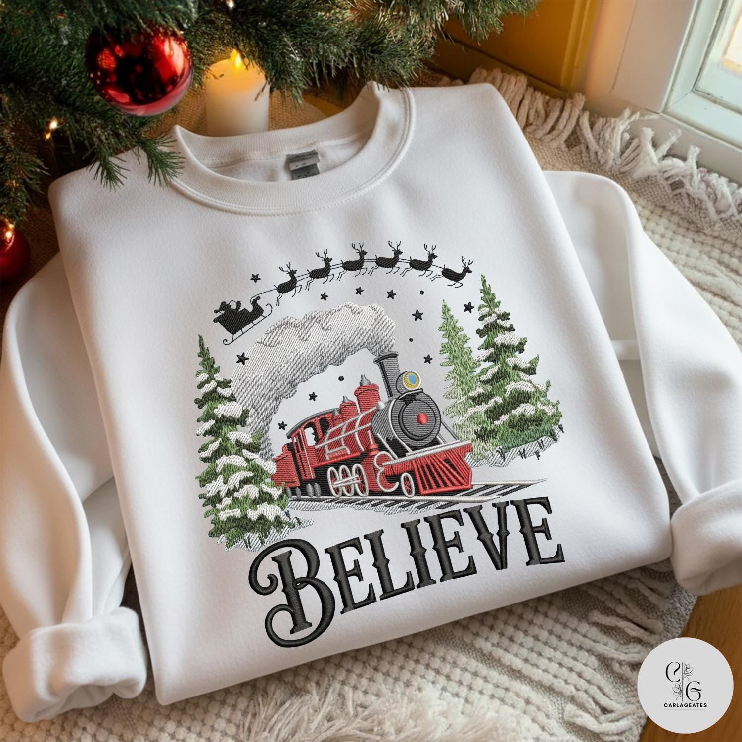Believe christmas train embroidery Sweatshirt, Polar Express Christmas ...