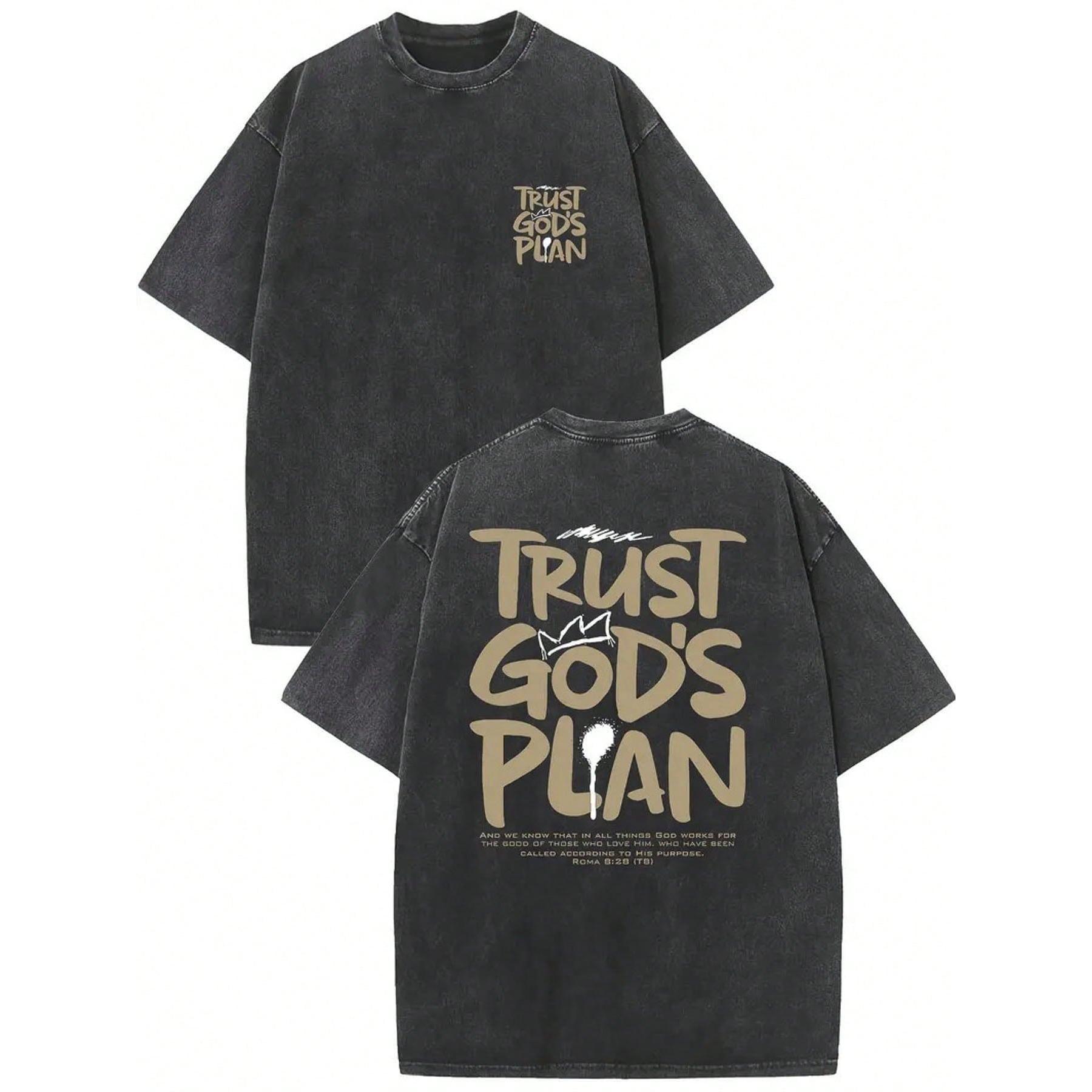 Believe in God's Plan T Shirt - Double-Sided Washed Printed Tee, 230g Premium Cotton Retro Tops ...