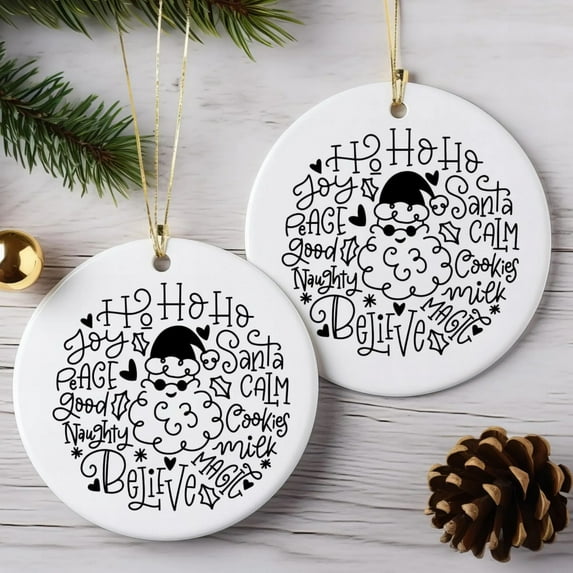 Believe in Santa Ceramic Ornament, Black and White Christmas Word Art ...