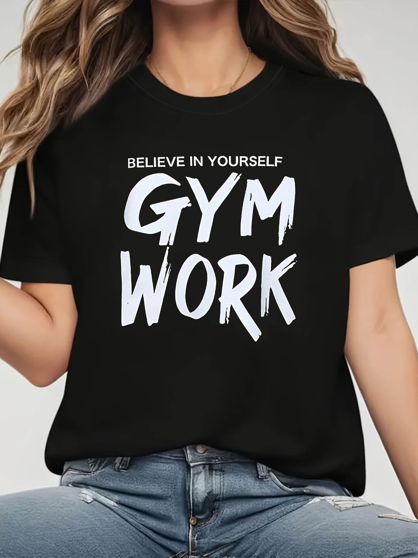 Believe in Yourself Gym Work Motivational Graphic T Shirt for Women Tee ...