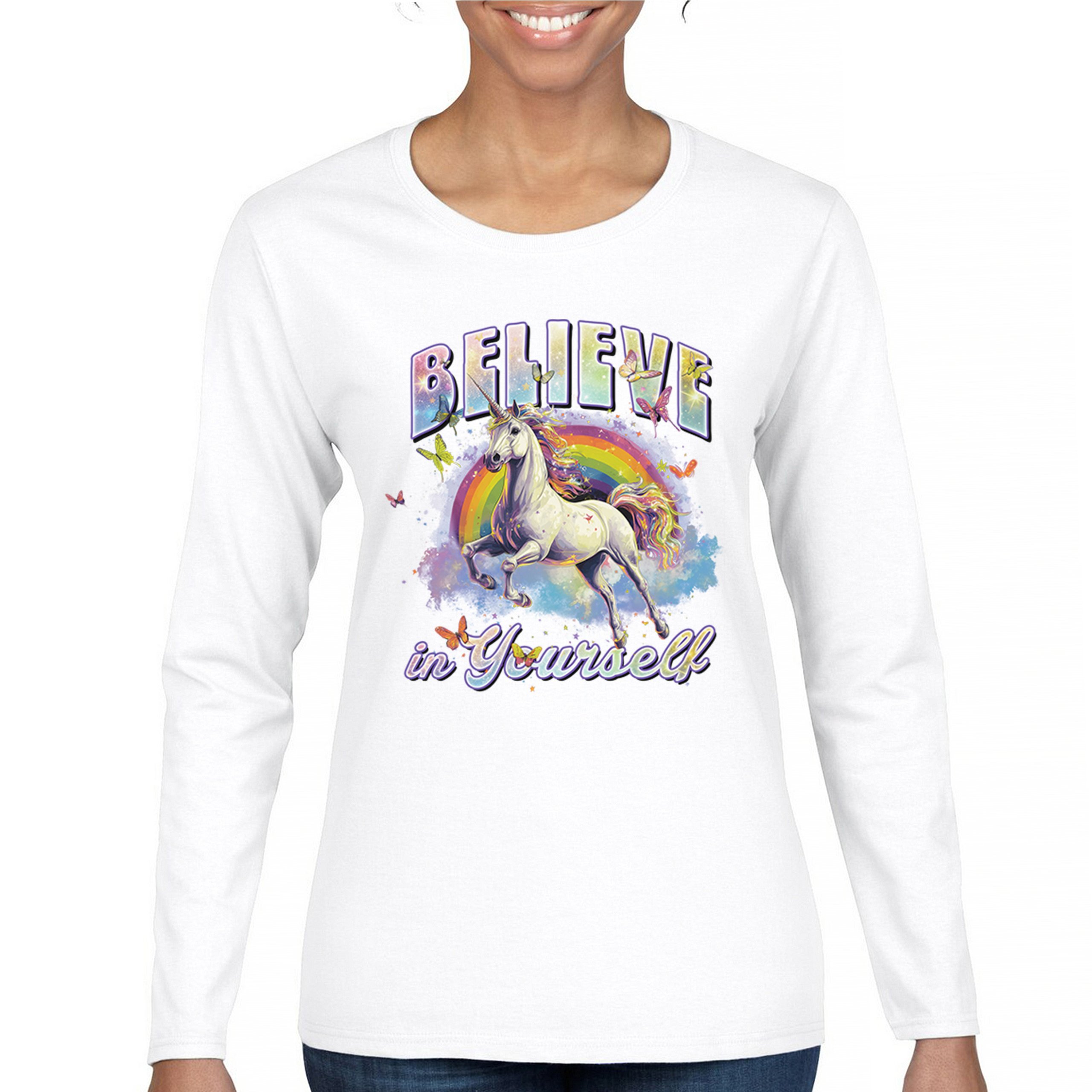 Believe in Yourself Unicorn Women's Long Sleeve T-shirt Colorful ...