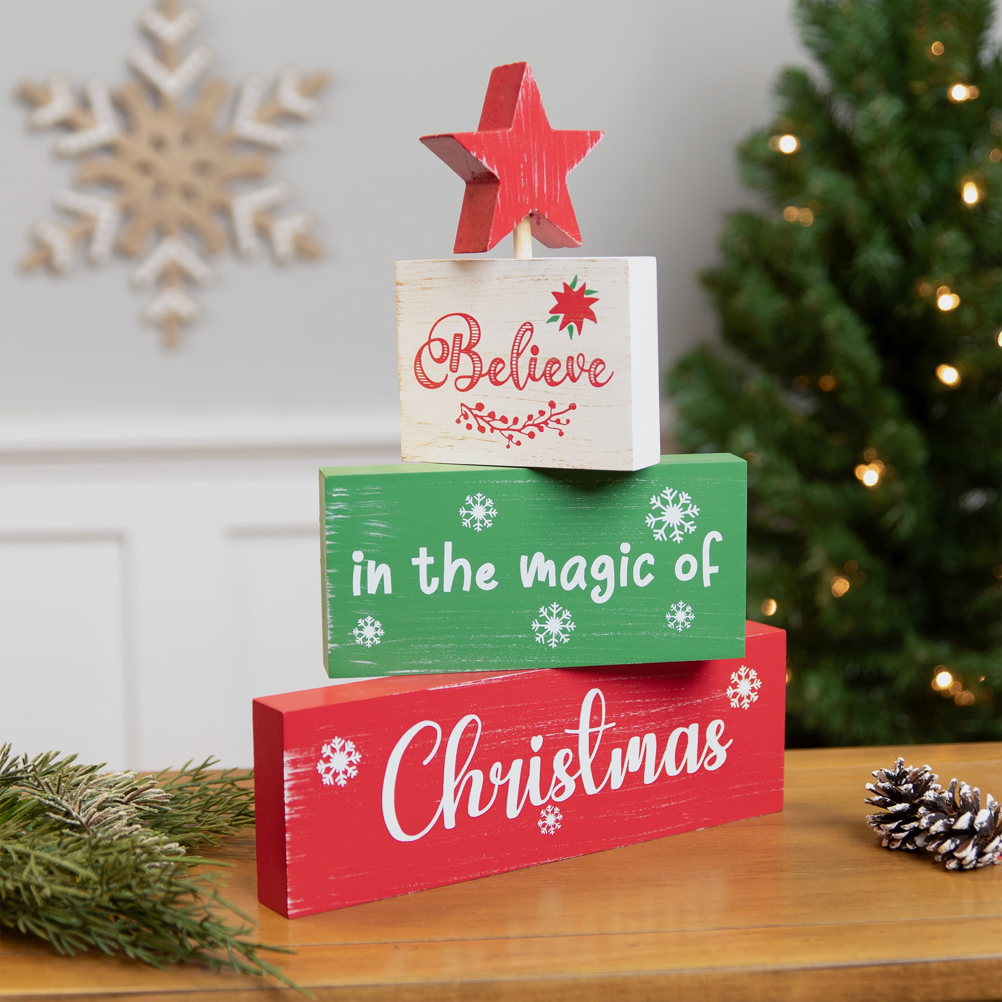 Northlight Believe in the Magic of Christmas Wooden Tree Sign - 12.5 ...