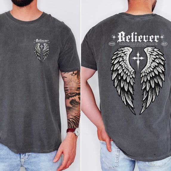 Believer Isaiah 40:31 Shirt, Christian Angel Wings Cross Back Print ...