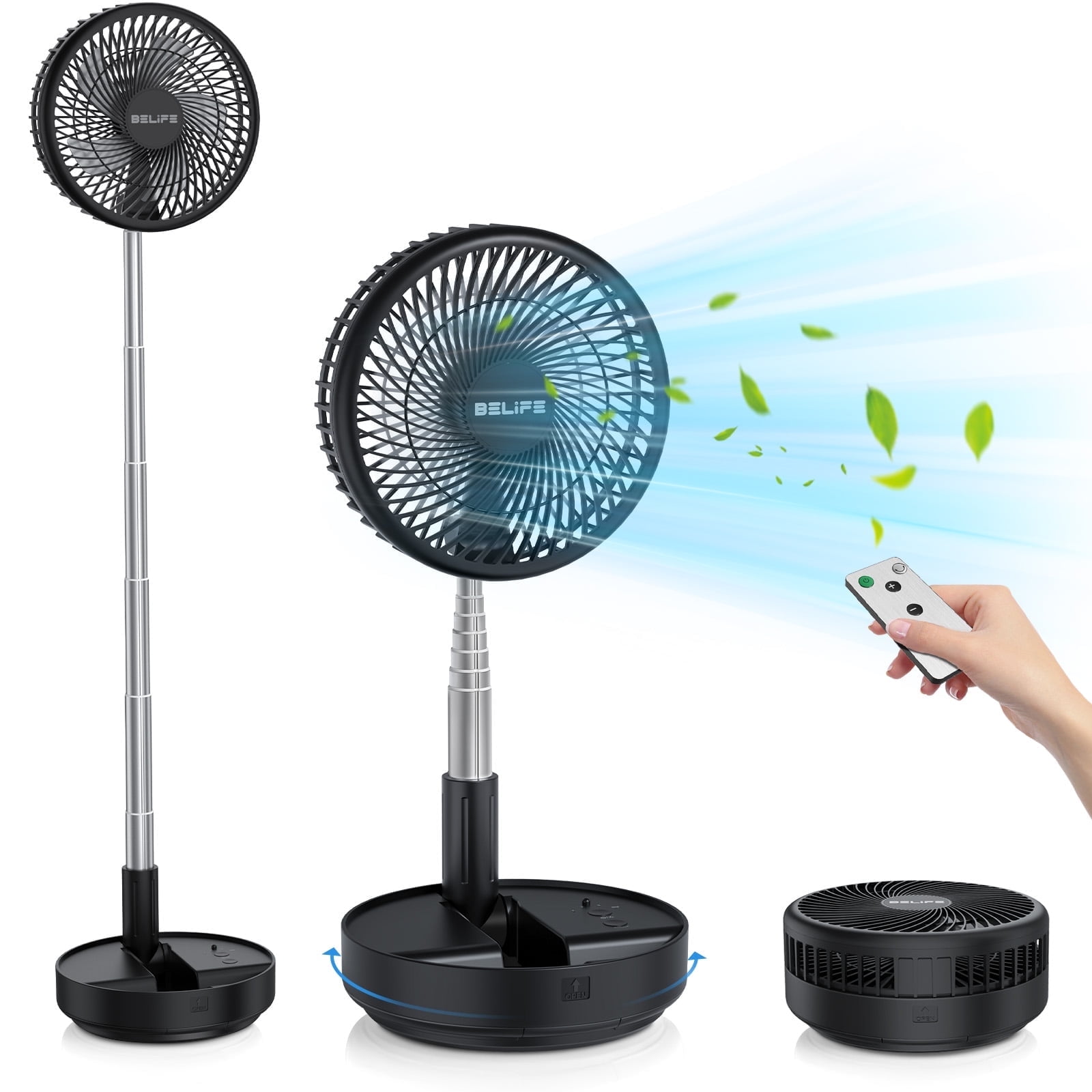 B&E LIFE Portable Fan with 7200mAh Battery, Oscillating USB Desk Floor ...